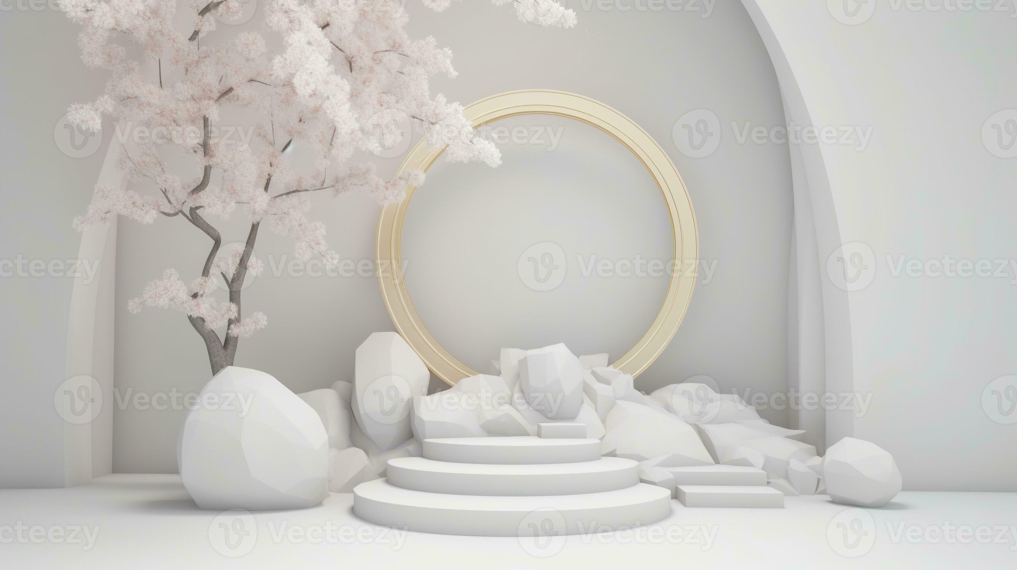 3d render, abstract minimal scene with white podium and cherry blossom flowers 23172417 Stock ...