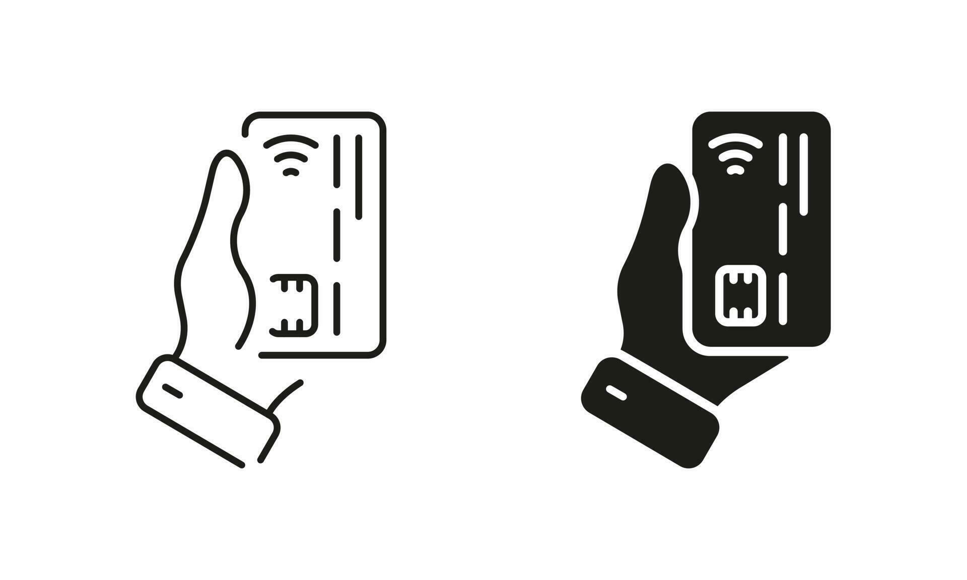 Hand Holds Credit Card Line and Silhouette Icon Set. Debit Card ... Hand Holds Credit Card Line and Silhouette Icon Set. Debit Card ...