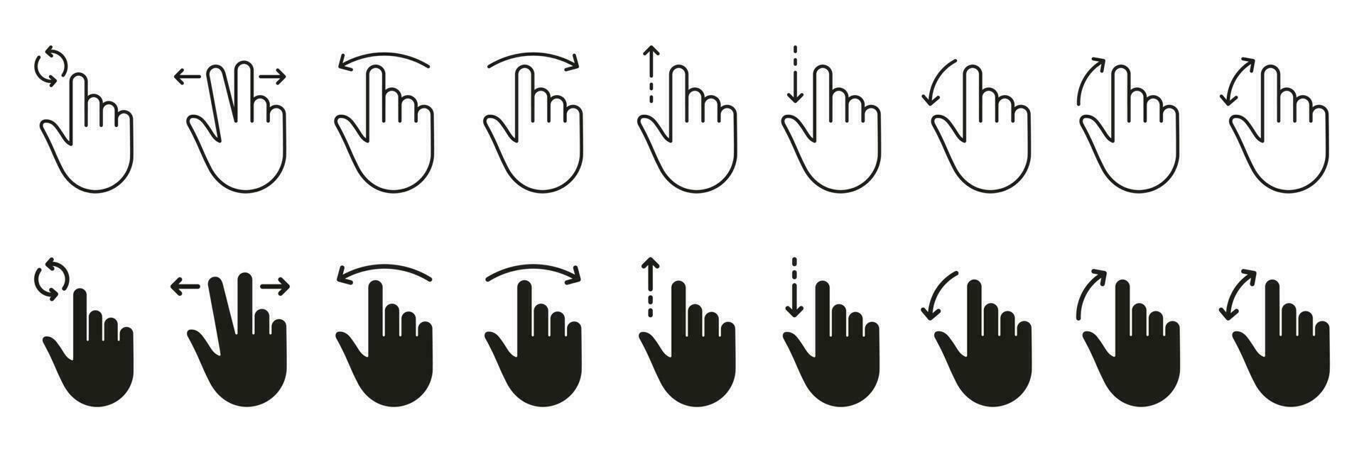 Computer Cursor Pointer Icon Set Hand With Finger Digital Mouse Click Line And Silhouette Sign