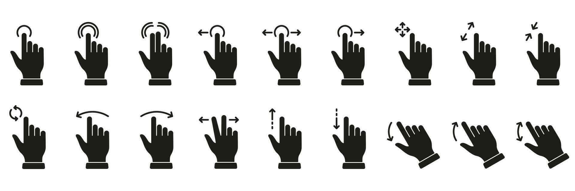 mano dedo tocar, golpe fuerte y arrastrar silueta icono colocar. gesto ... mano dedo tocar, golpe fuerte y arrastrar silueta icono colocar. gesto ...