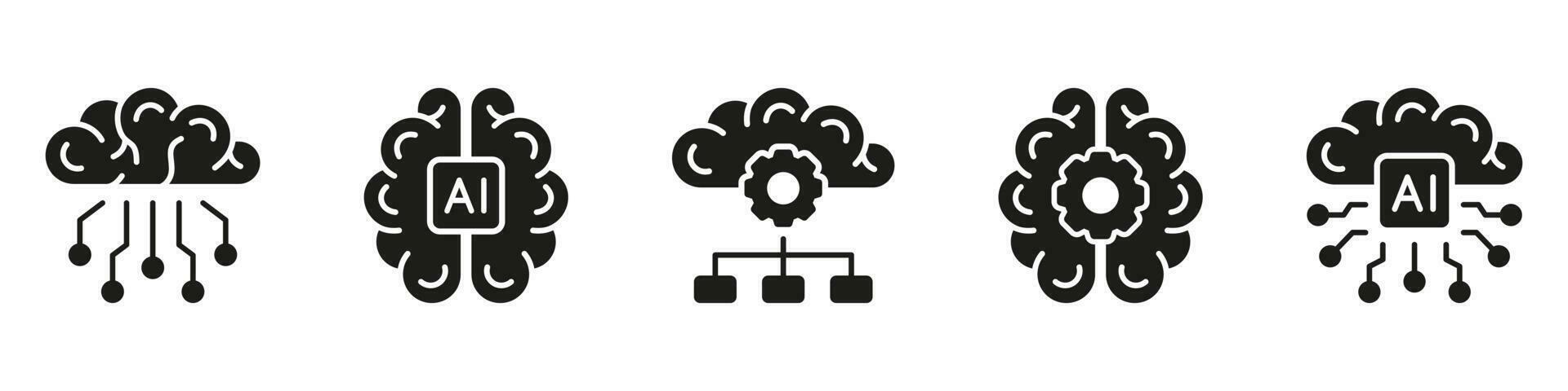 Digital Brain and Tech Science Solid Pictogram. Artificial Intelligence ...