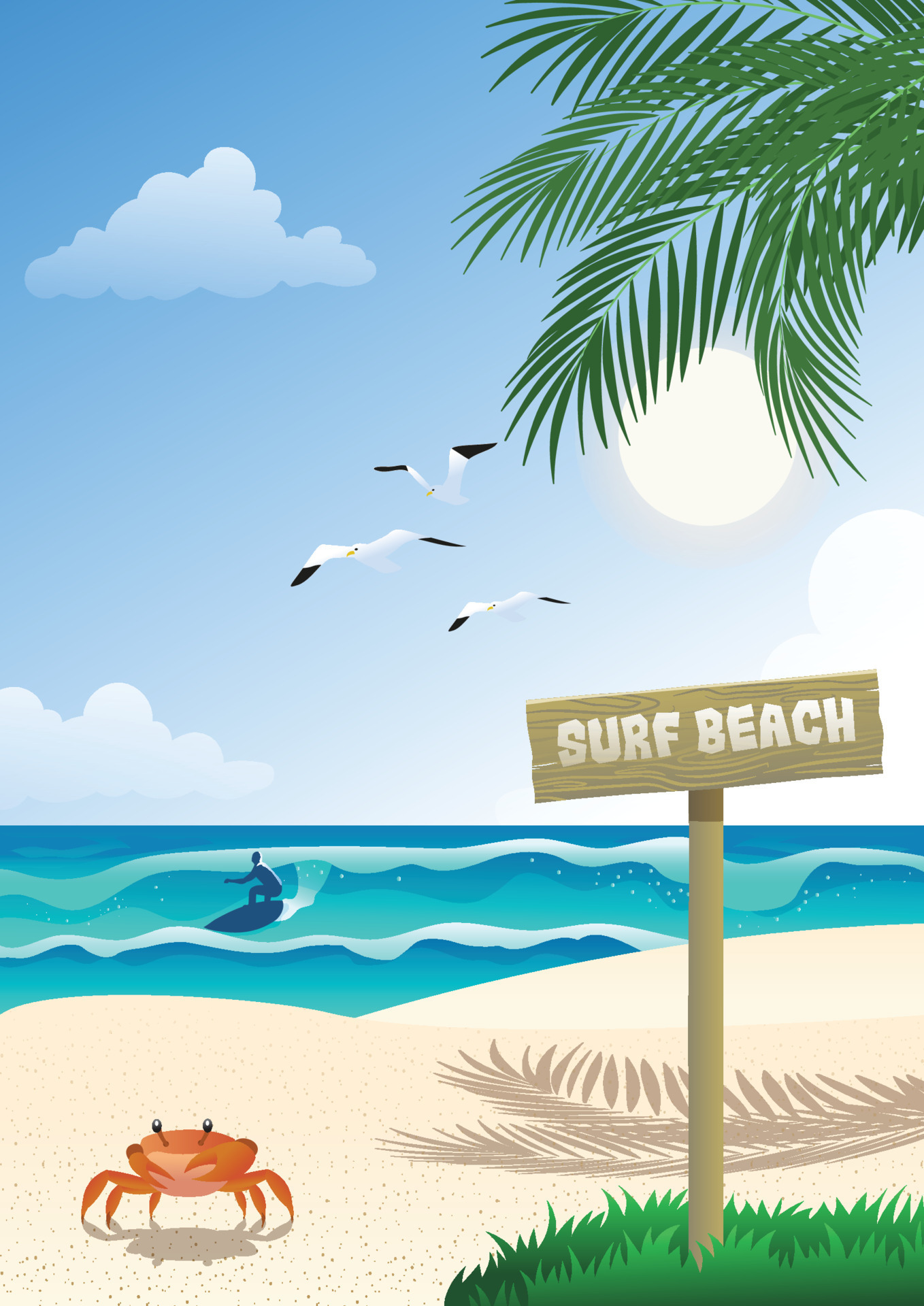 Tropical Surfing Beach 23172873 Vector Art at Vecteezy