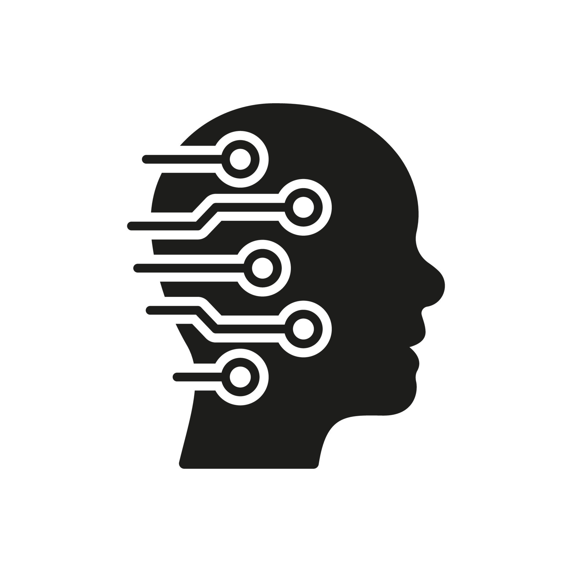 Tech Science Innovation Solid Symbol on White Background. Human Head with Circuit Black ...