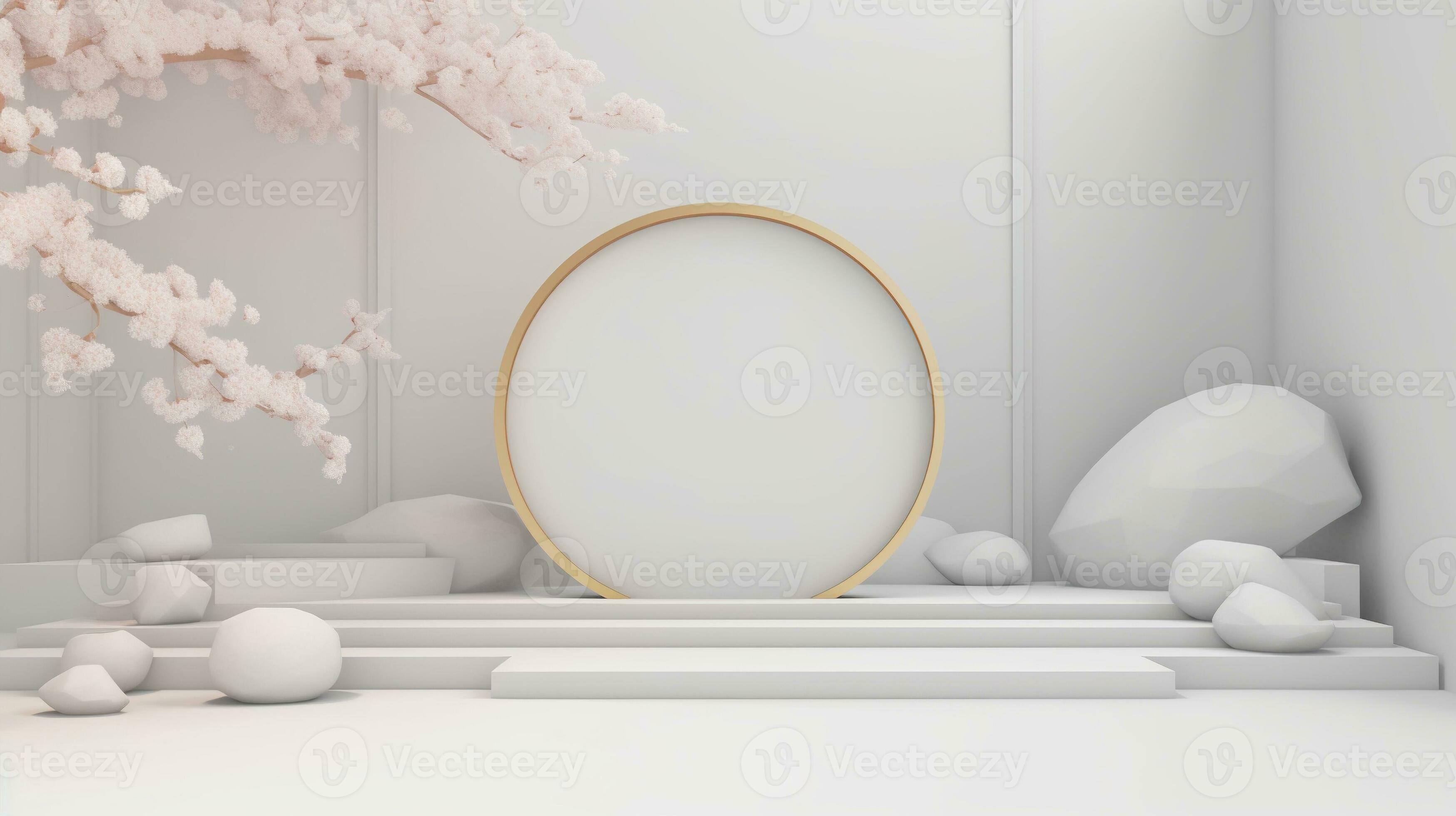 3d render, abstract minimal scene with white podium and cherry blossom flowers 23174024 Stock ...