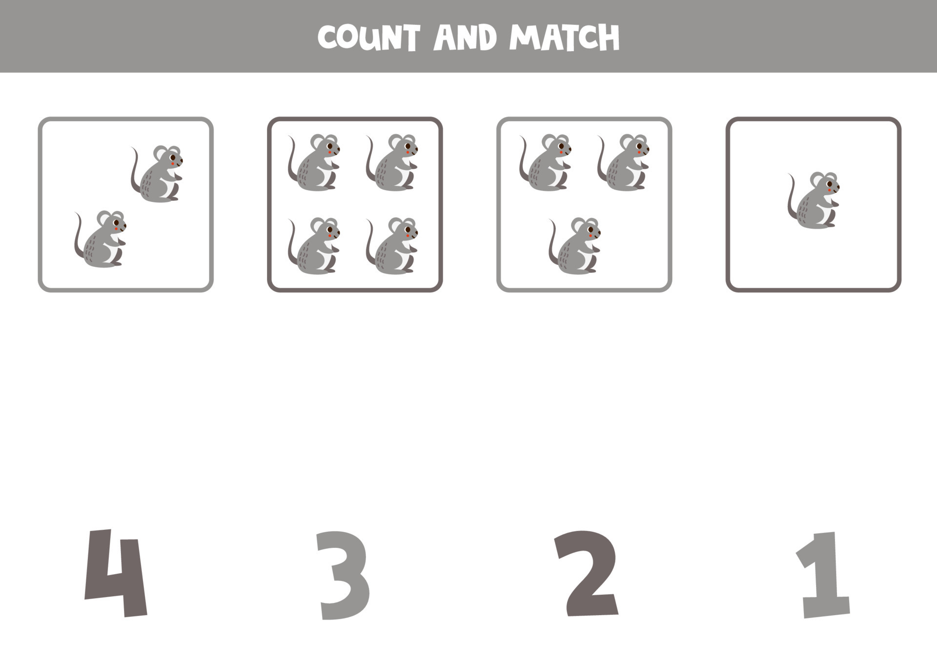 Counting game for kids. Count all mice and match with numbers. Worksheet for children. 23175459 ...