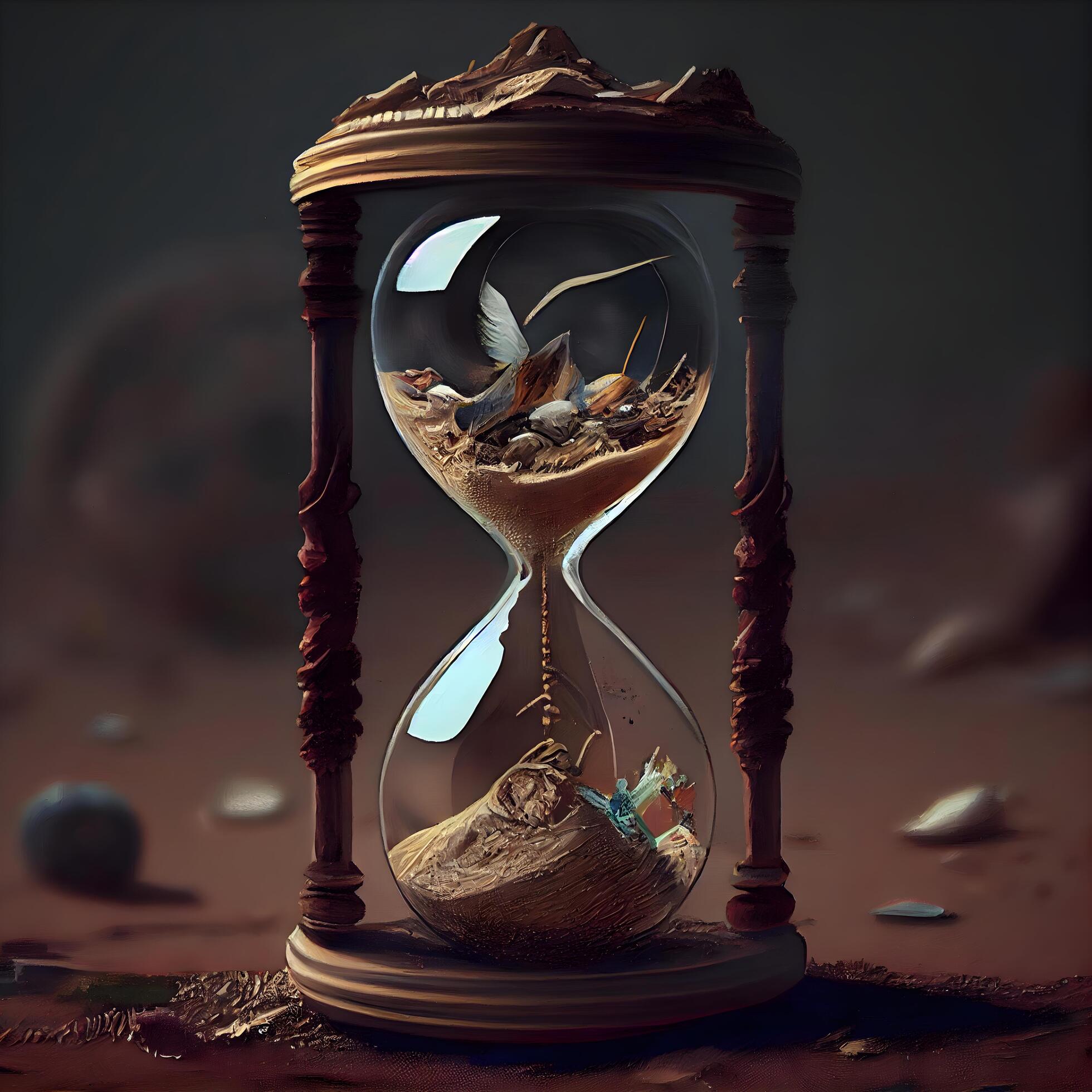 Hourglass with butterflies inside. Conceptual image. 3D rendering ...