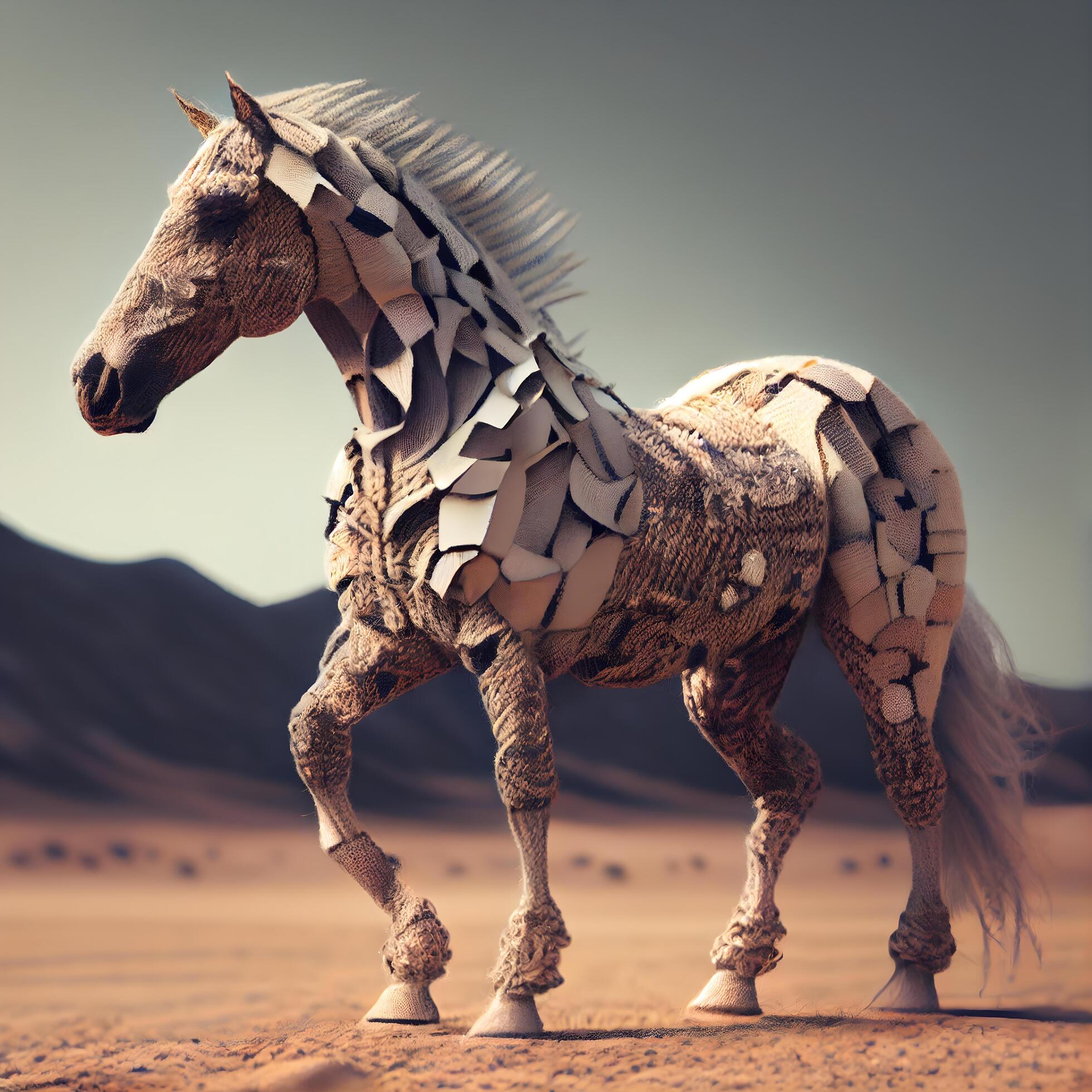 Horse in the desert. 3d rendering. Computer digital drawing., Image ...