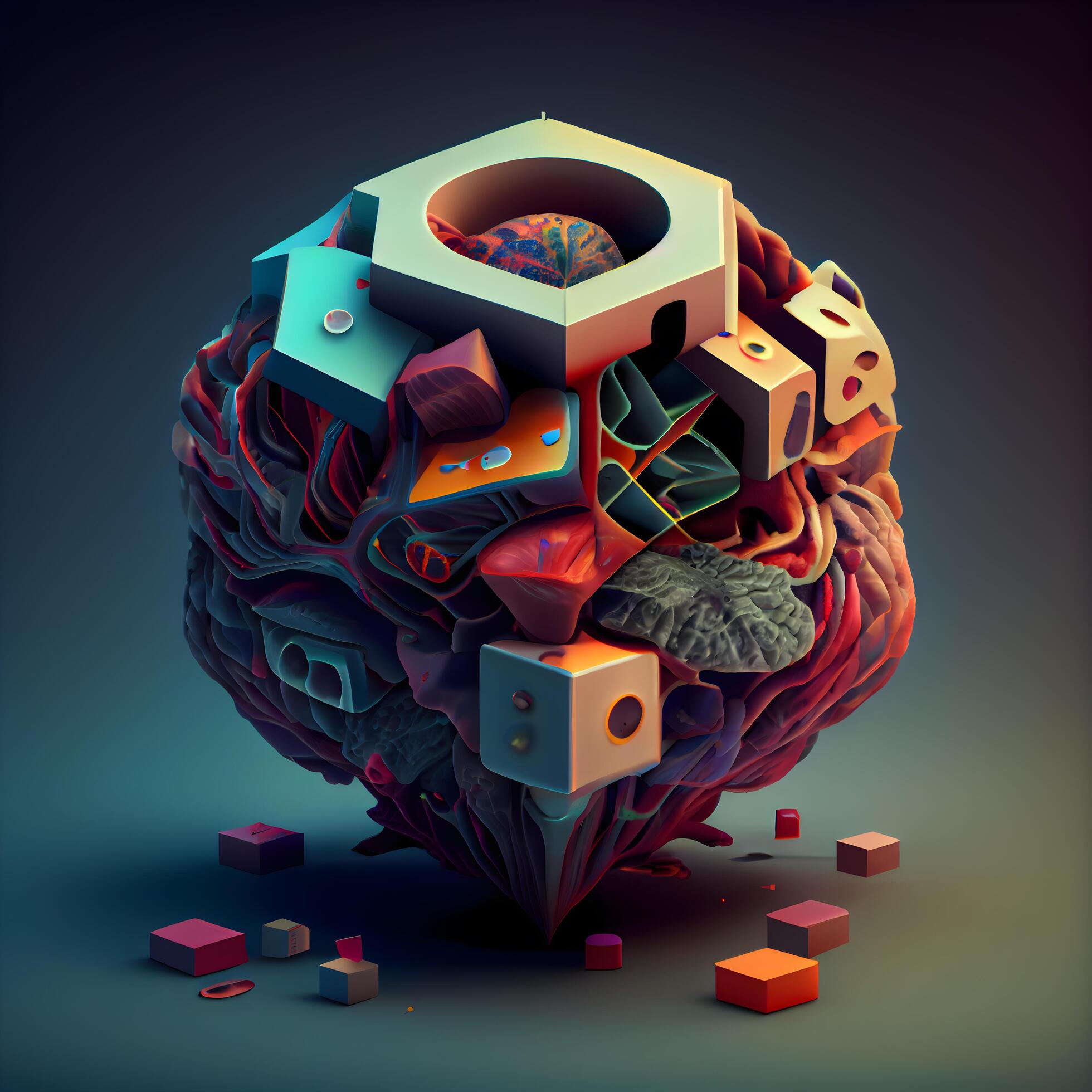 3d illustration of abstract human brain with cubes. 3d rendering, Image ...