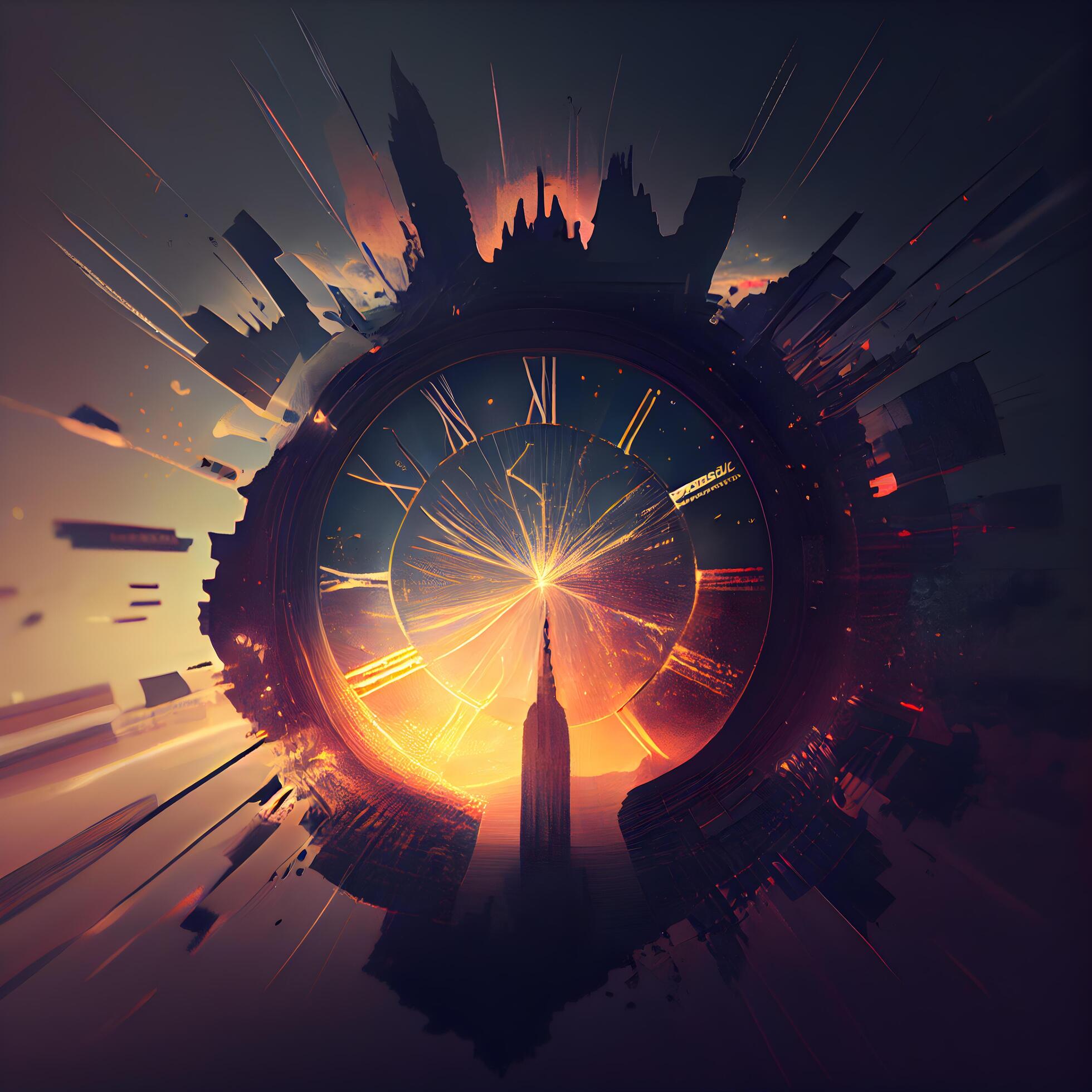 Abstract clock with skyscrapers in the background. Time concept., Image ...