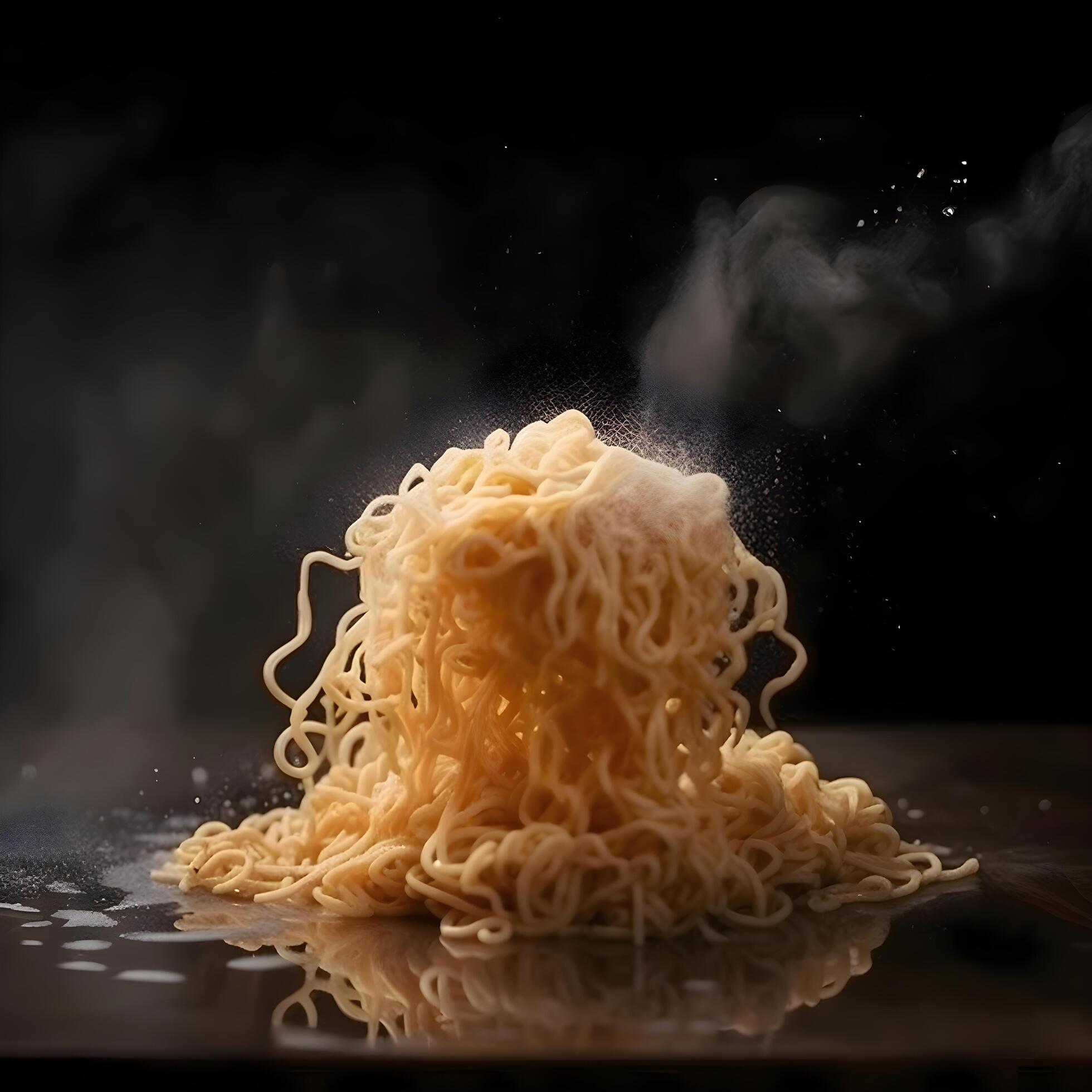 Instant noodle on black background with splashes of water and smoke, Image 23184317 Stock Photo ...