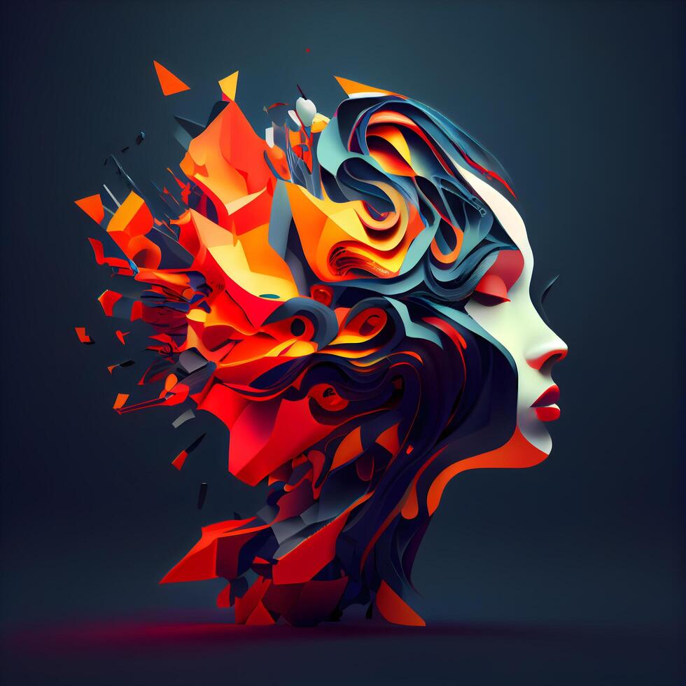 3d rendering of a female head with abstract background. Futuristic ...