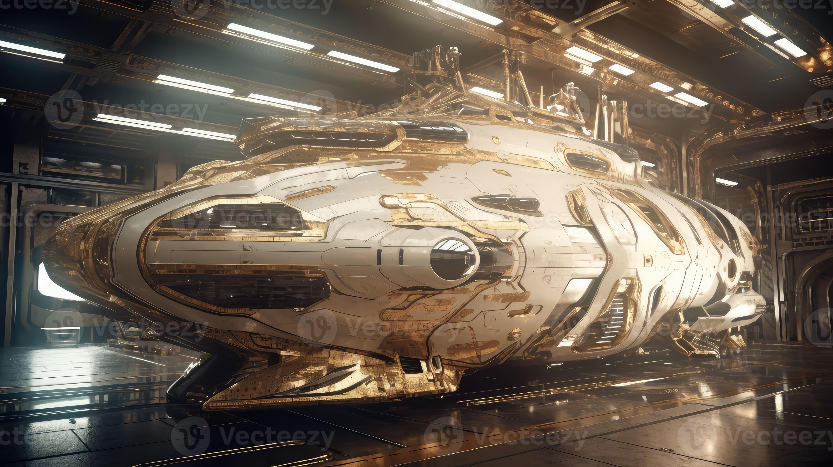 Fantasy spaceship scene against the backdrop of a futuristic city. This ... Fantasy spaceship scene against the backdrop of a futuristic city. This ...