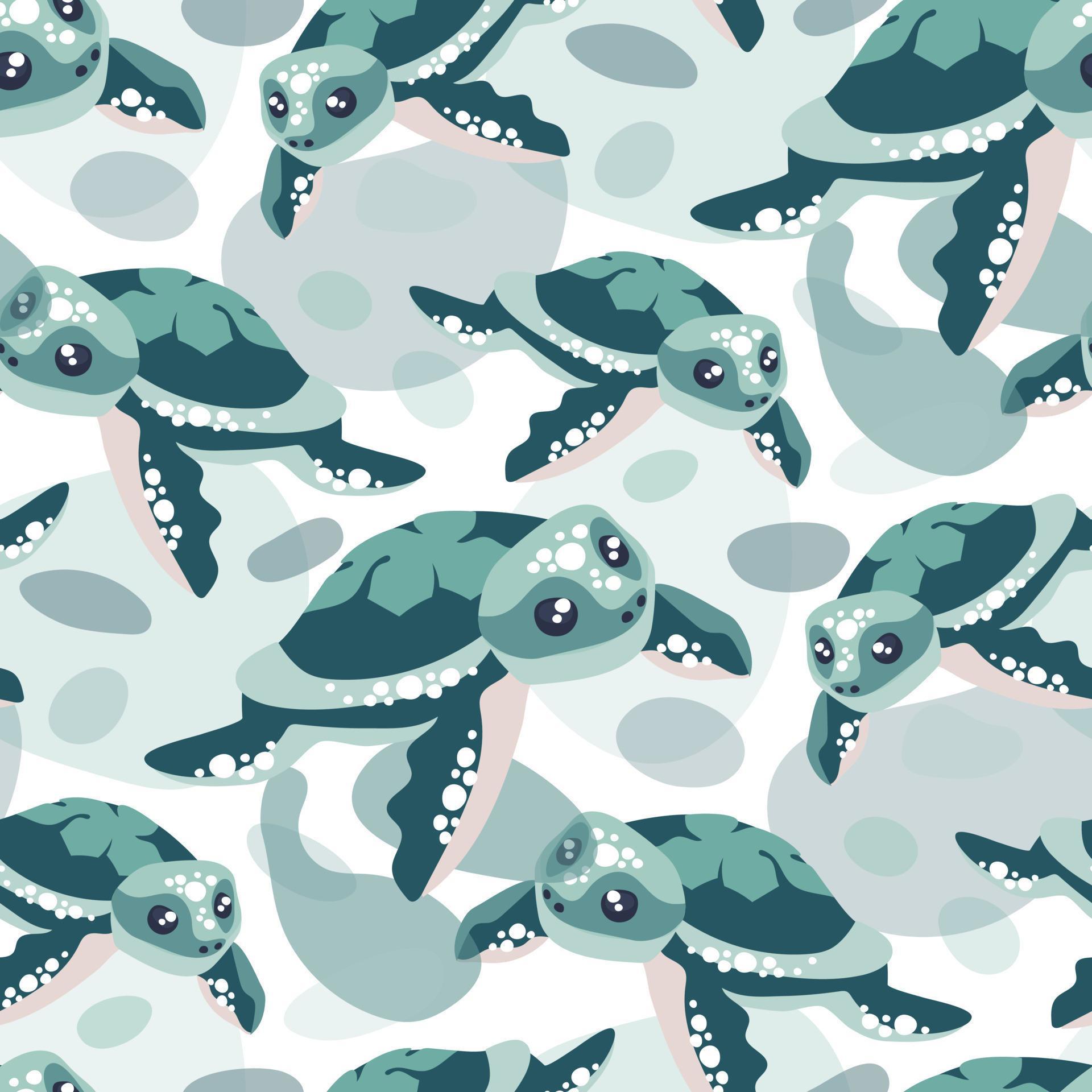 Vector print with a seamless turtle pattern on a background of spots ...
