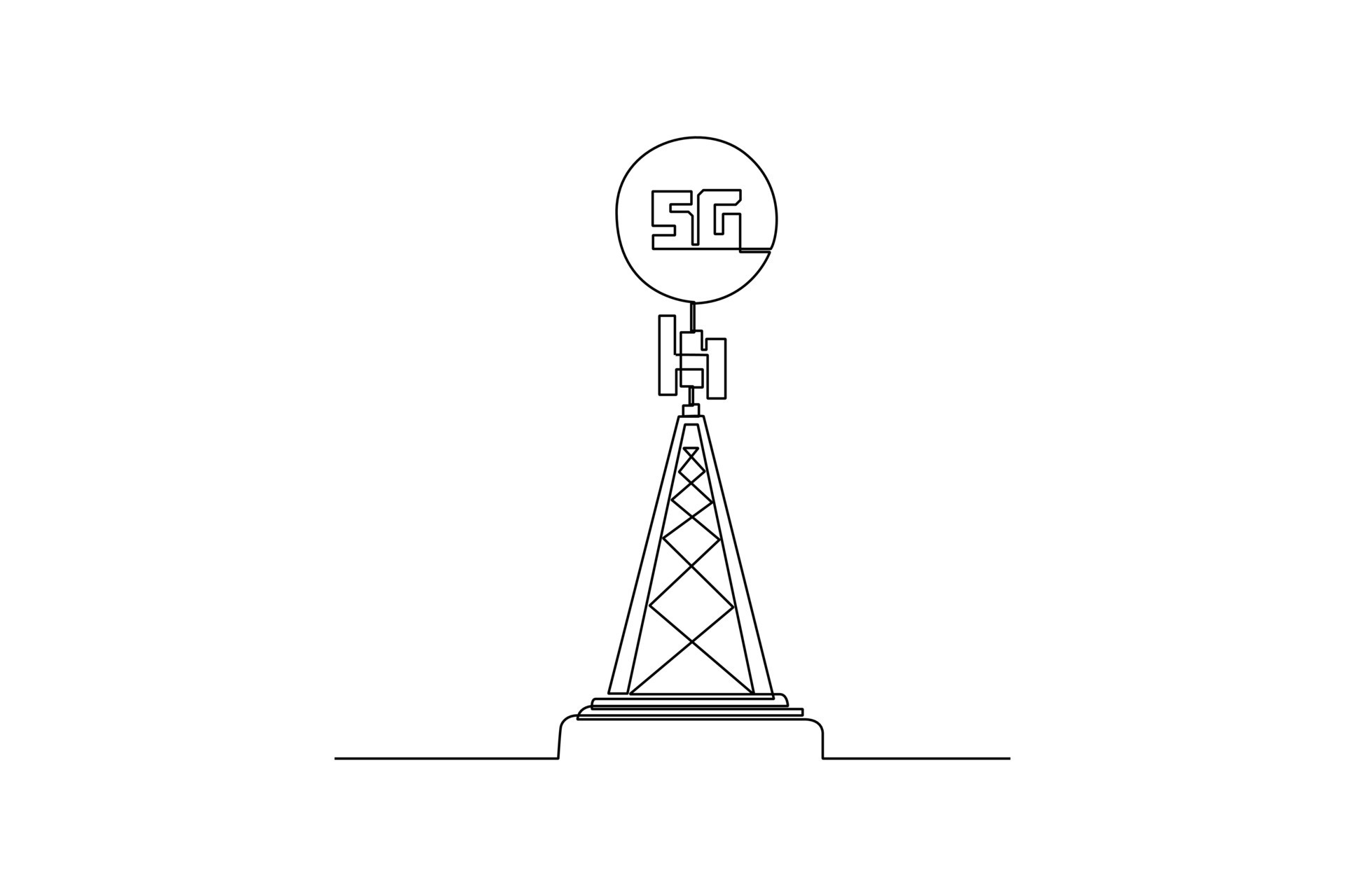 Single one line drawing 5G base transceiver station. 5G technology concept. Continuous line draw ...