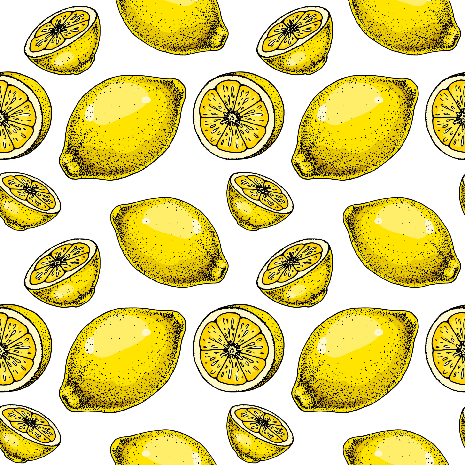 Lemon slice seamless pattern. Colorful hand drawn vector illustration in sketch style. Tropical ...