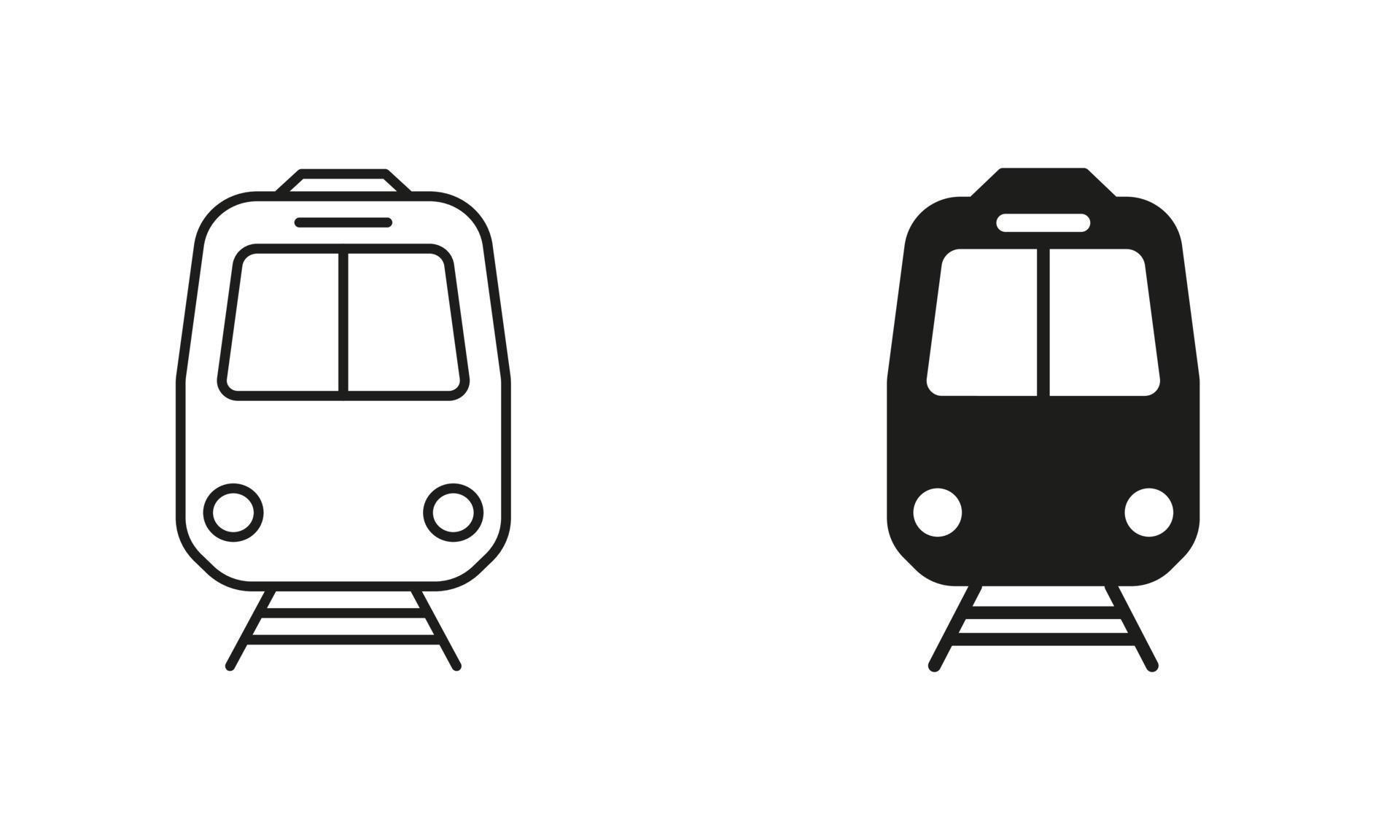 Train Line and Silhouette Black Icon Set. Railway Station Pictogram. City Electric Public ...