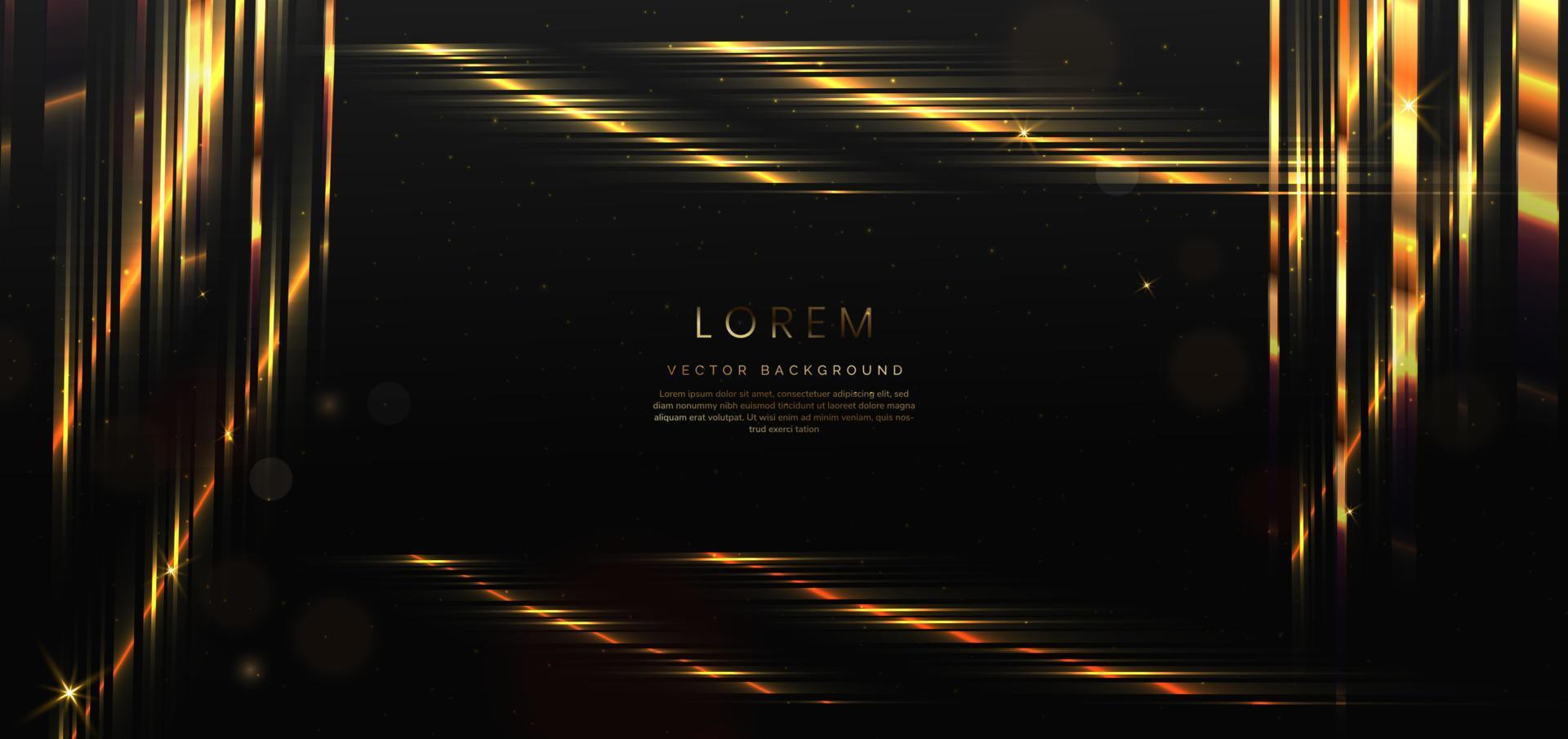 Abstract elegant black background with golden lines and lighting effect sparkle. Luxury template ...