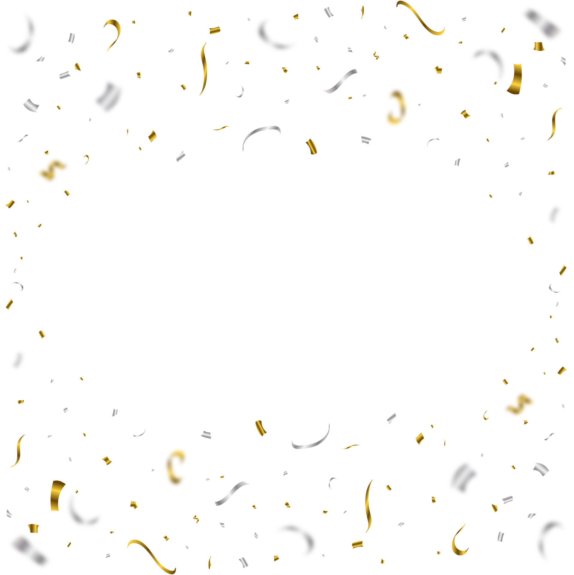 Golden and silver confetti falling isolated on a transparent background. Festival elements PNG ...