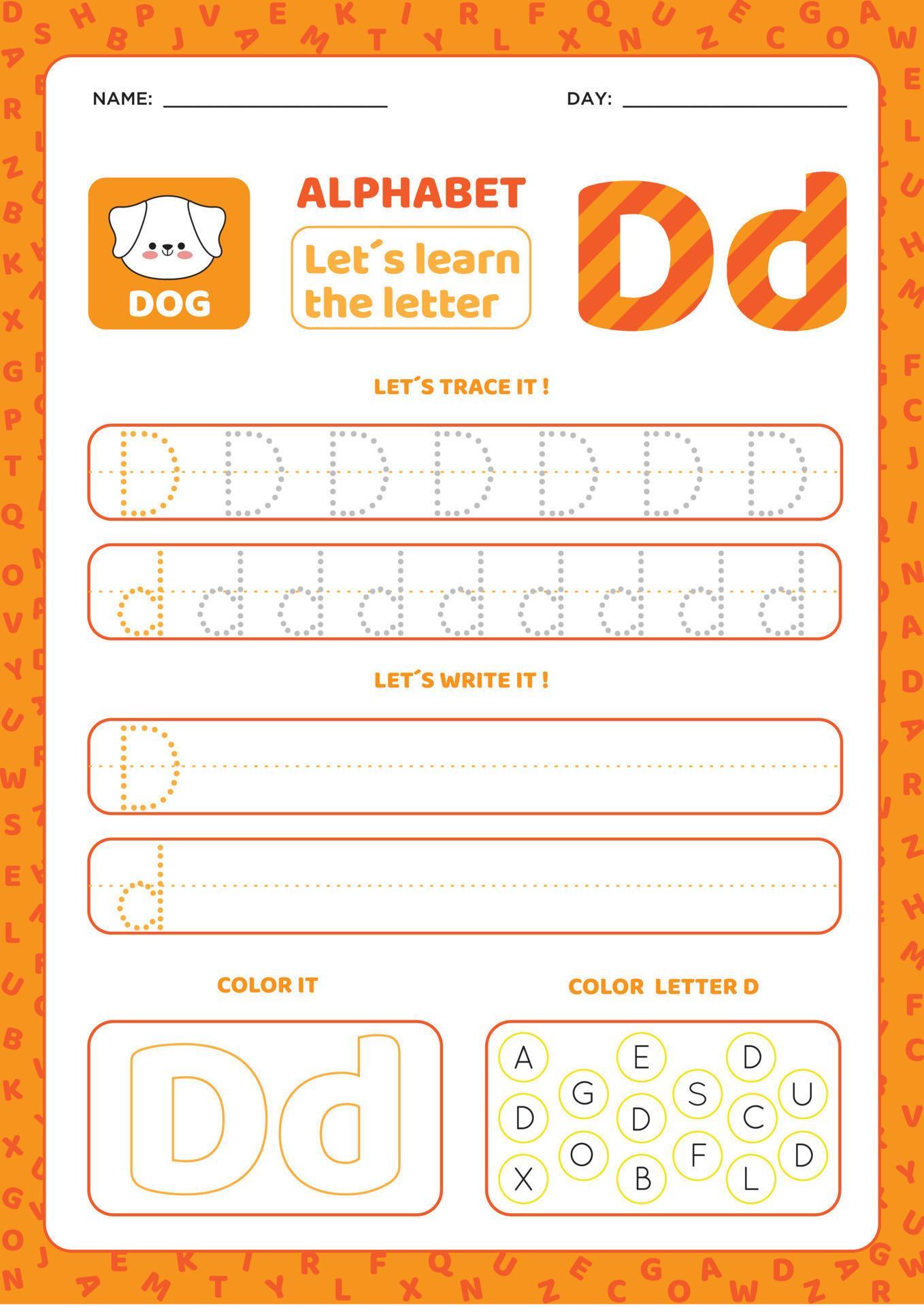 Writing practice letter D 23205855 Vector Art at Vecteezy