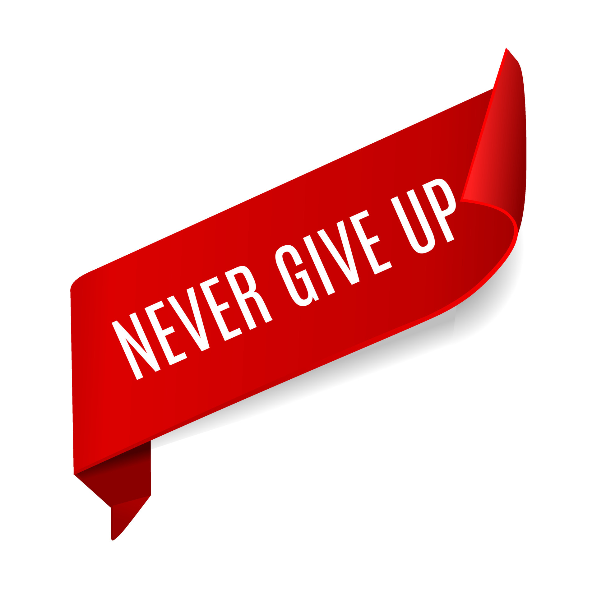 Never give up. Flat Banner design tibbon icon. Motivational text ... Never give up. Flat Banner design tibbon icon. Motivational text ...