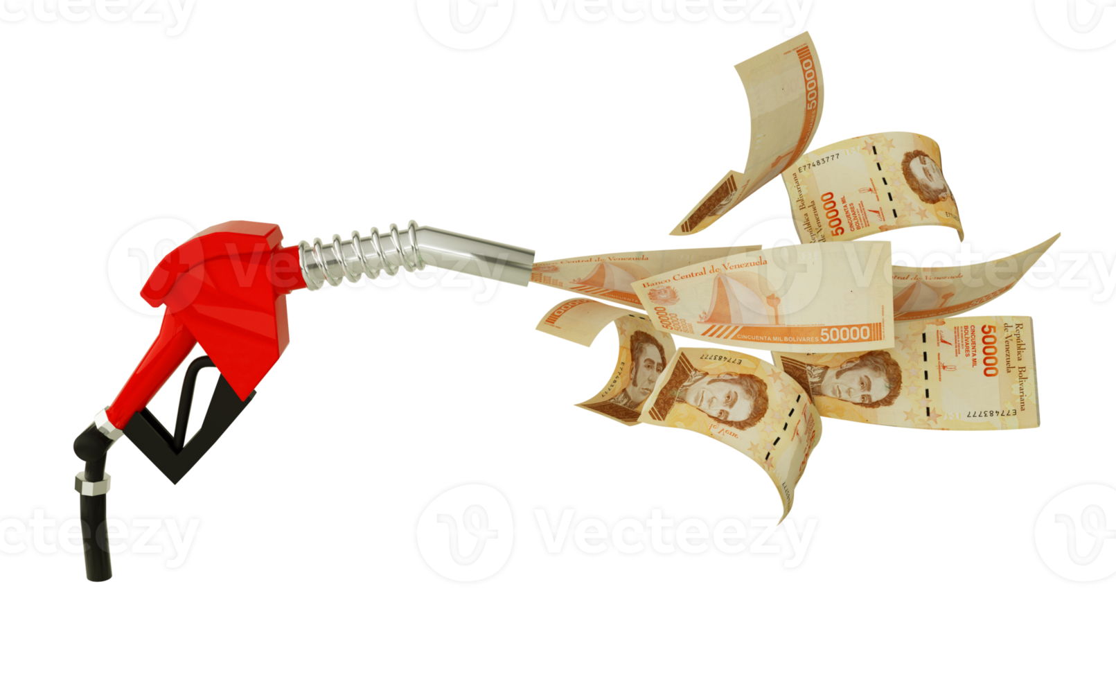 3d Rendering Of Venezuelan Bolivar Notes Coming Out From Fuel Pump Red Fuel Nozzle With