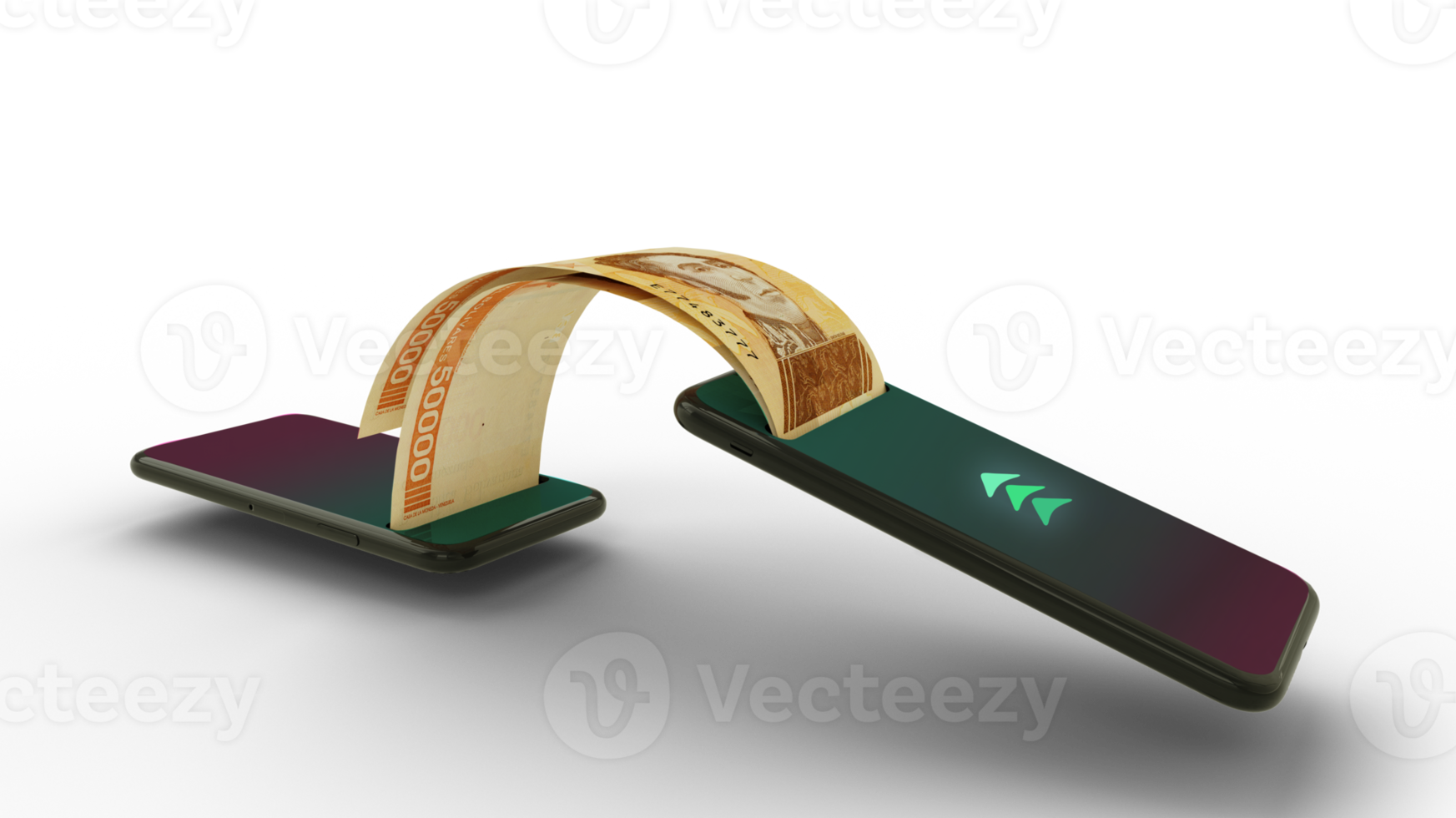 3d Rendering Of Venezuelan Bolivar Notes Transferring From One Phone To Another Mobile Money