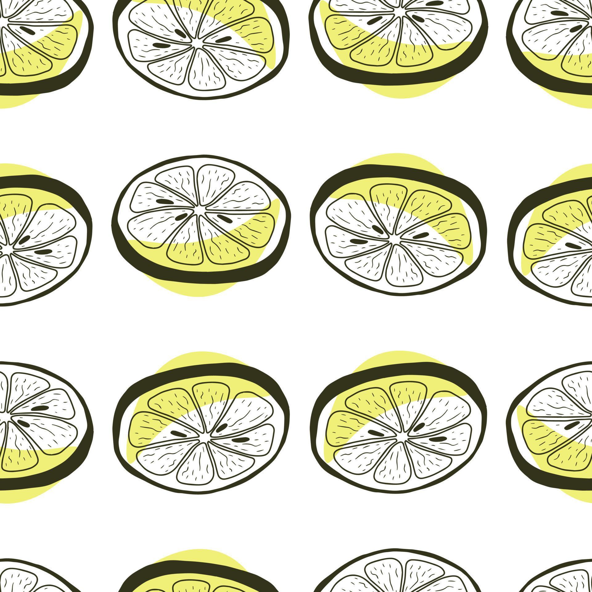 Seamless pattern with hand drawn lemon slices. Doodle lemon slices in a ...