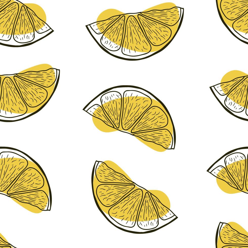Seamless pattern with hand drawn lemon slices. Doodle lemon slices in a ...