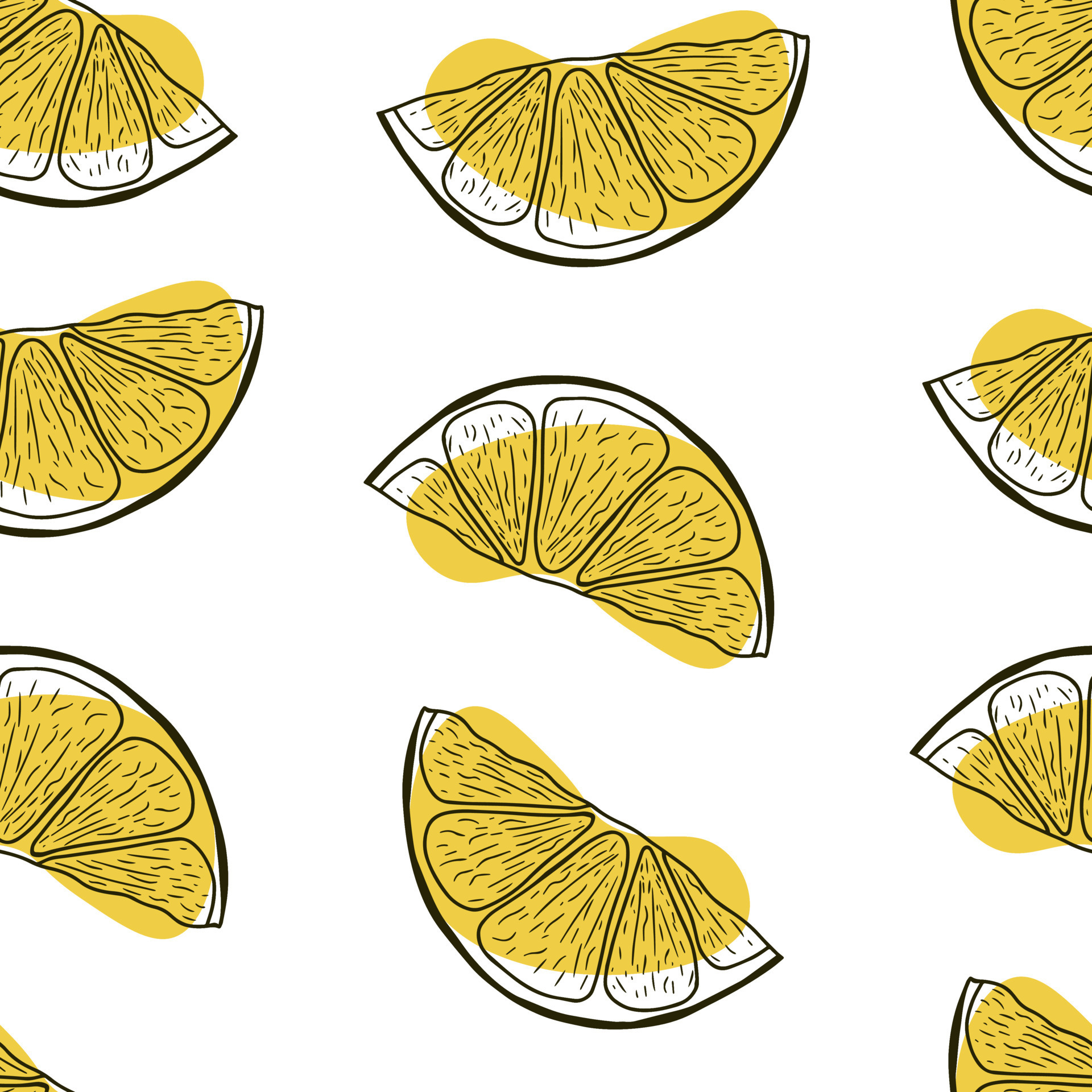 Seamless pattern with hand drawn lemon slices. Doodle lemon slices in a seamless pattern ...