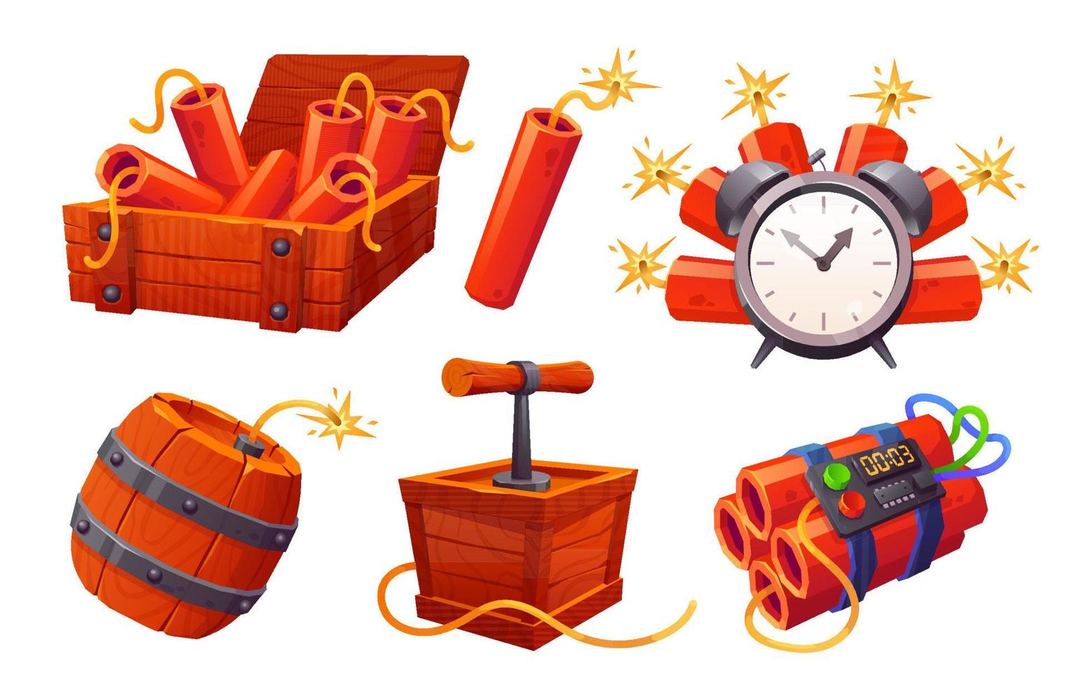 Cartoon tnt and barrel game ui icon set in vector 23211893 Vector Art at Vecteezy
