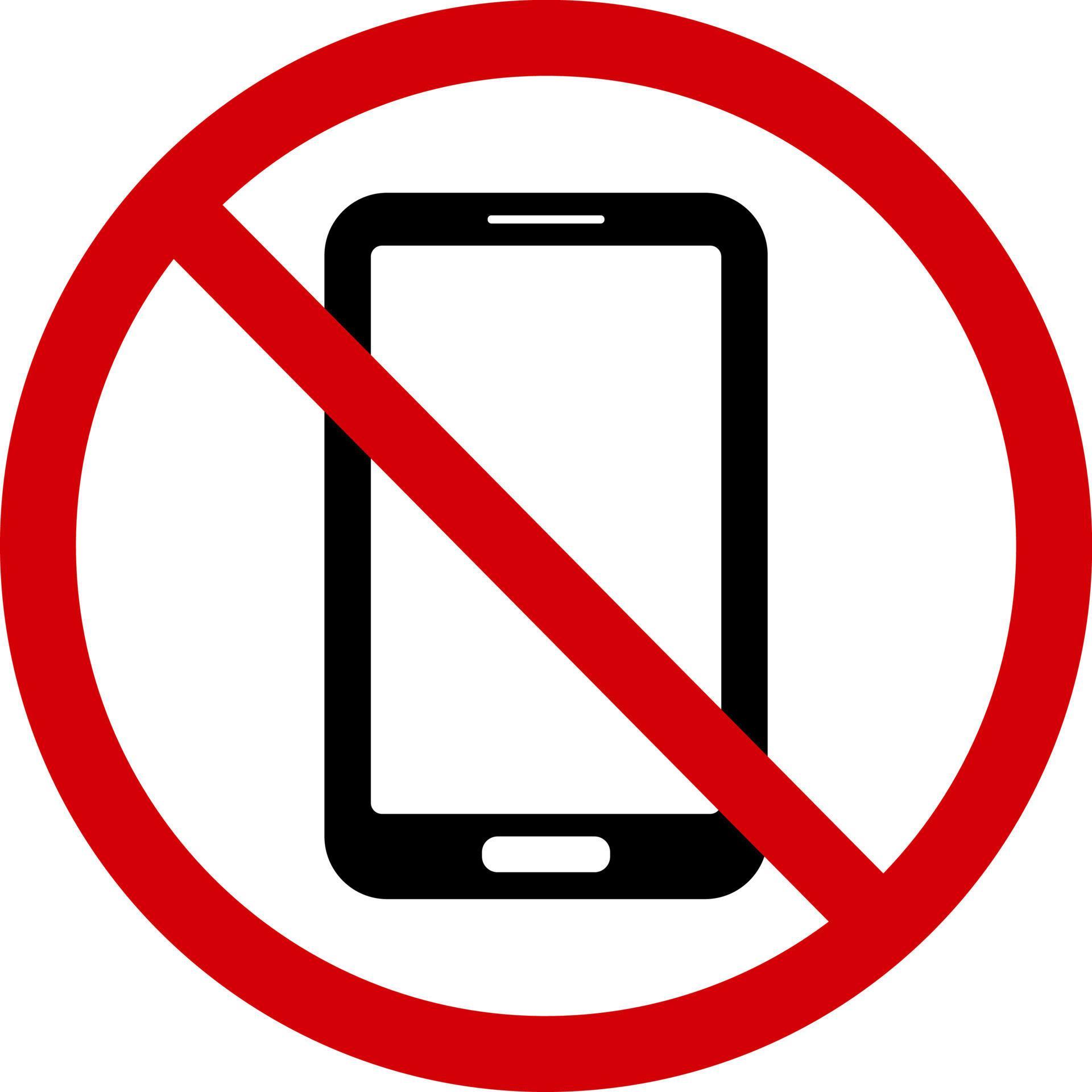 No phone sign. Prohibition sign, do not use the phone. Red slashed ...