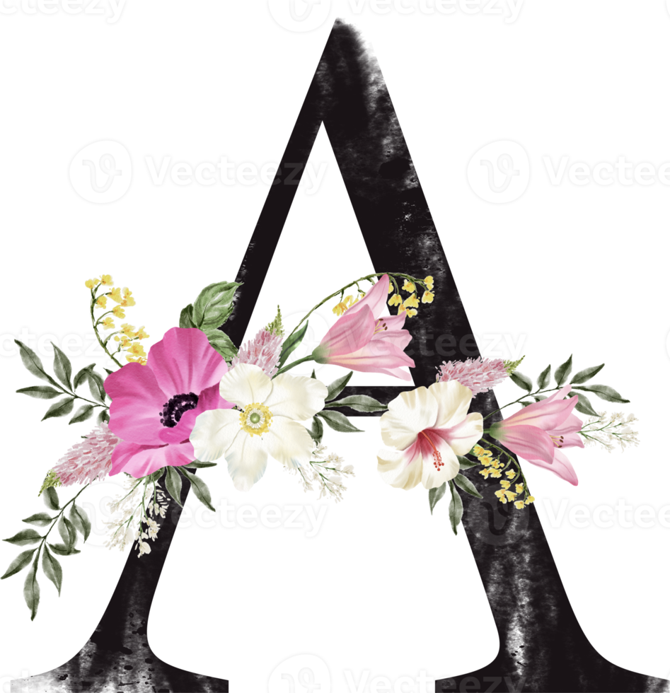 Alphabet and number flower watercolor wedding letter 23214045 PNG