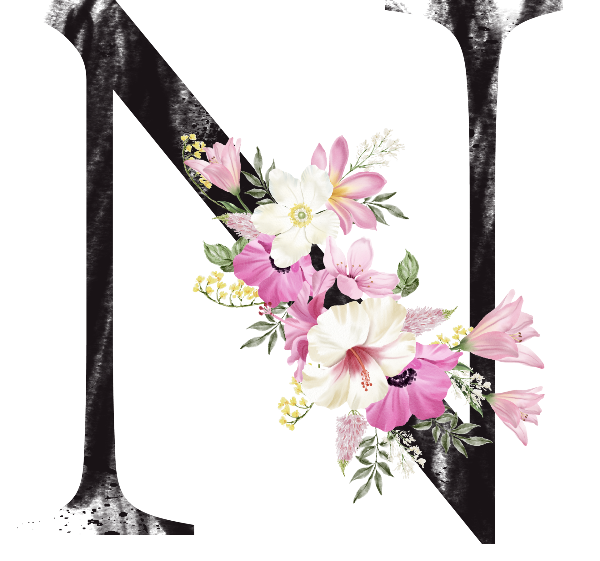 Alphabet and number flower watercolor wedding letter 23214506 PNG