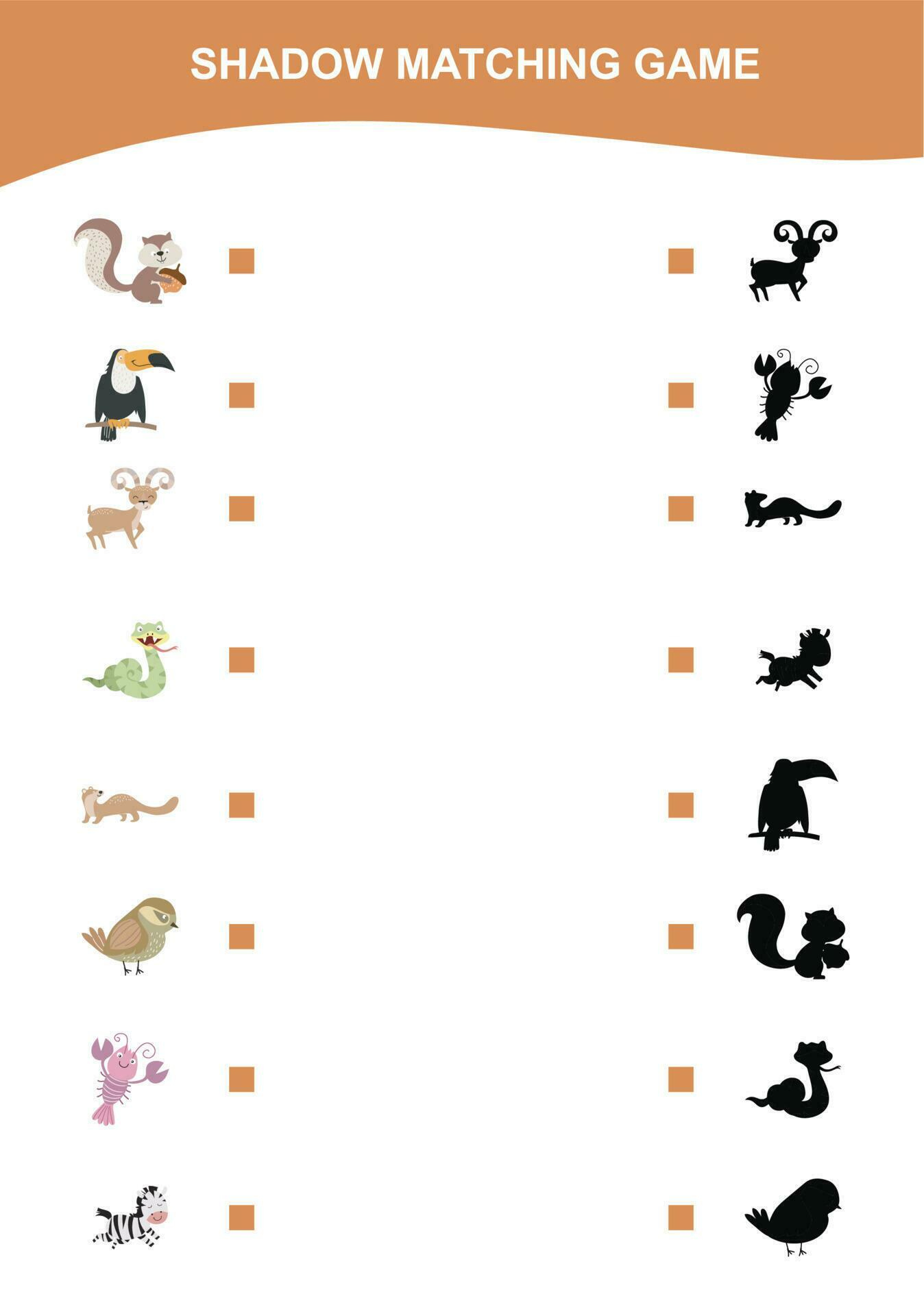 Find the correct shadow. Matching animal shadow game for children ...