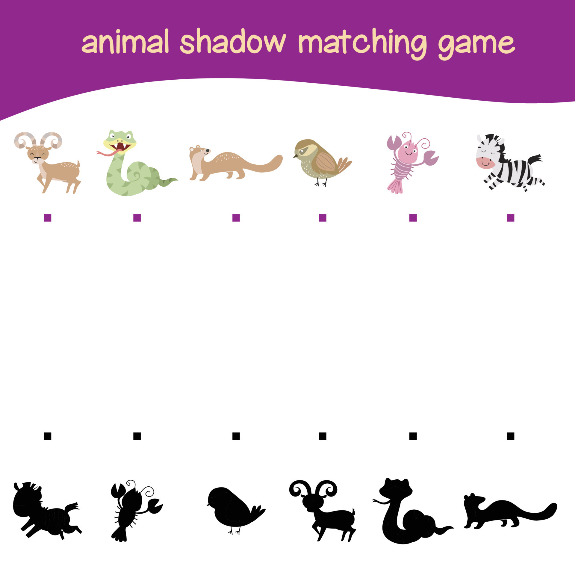 Find the correct shadow. Matching animal shadow game for children ...