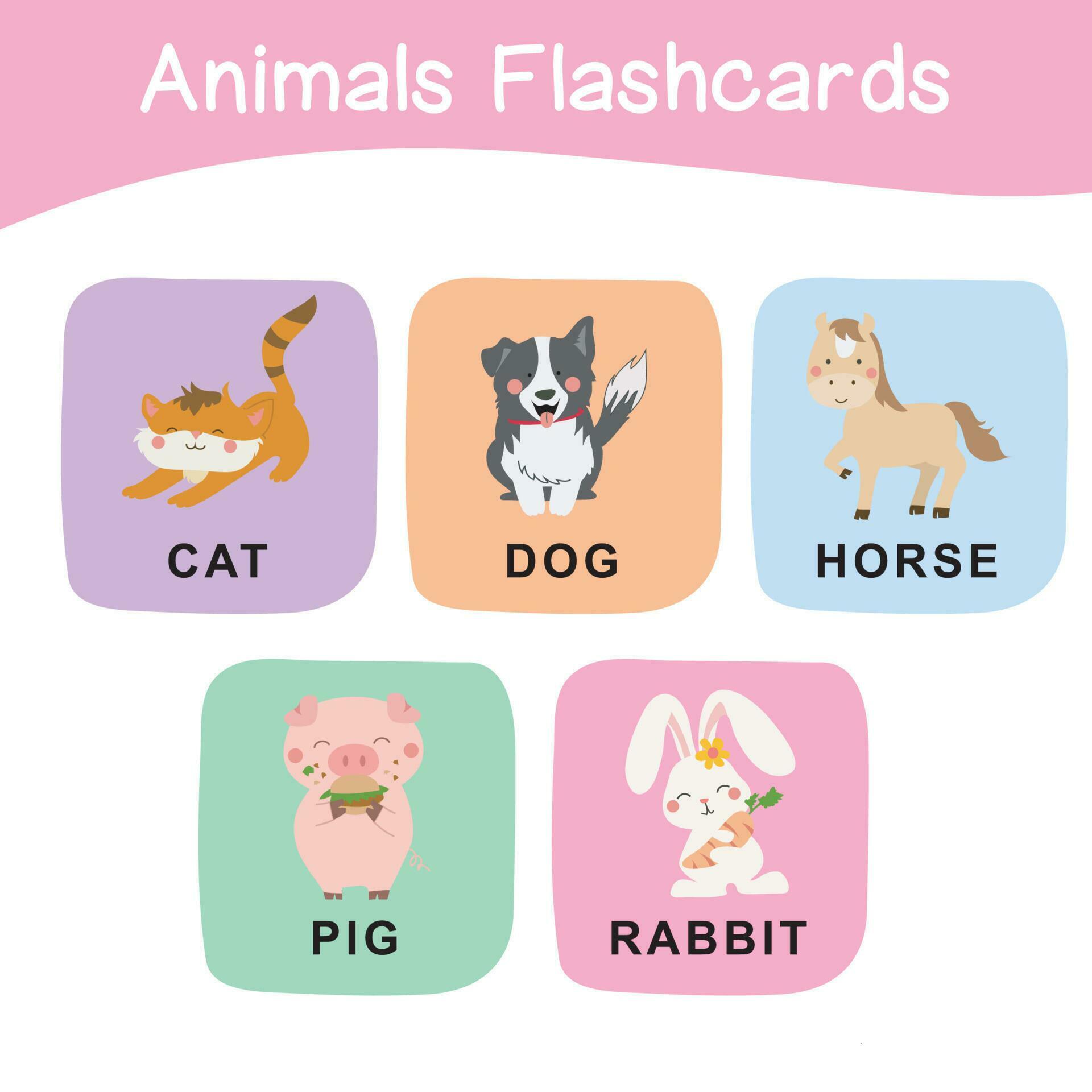 Cute flashcard of animal farm. Educational printable game cards ...
