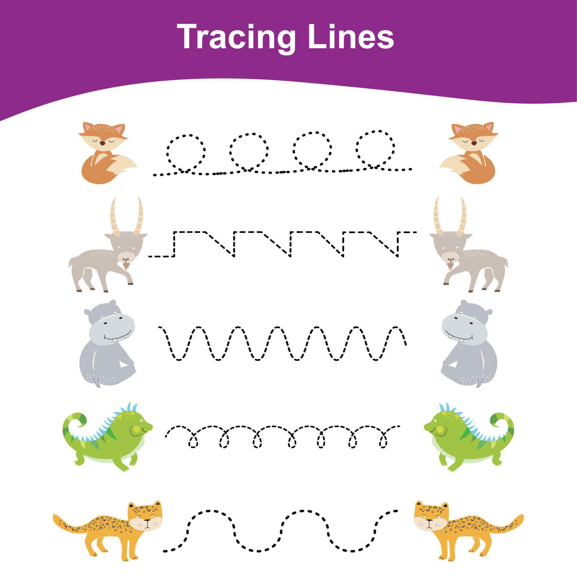 Tracing Lines Game Animals Edition. Educational worksheet. Worksheet ...