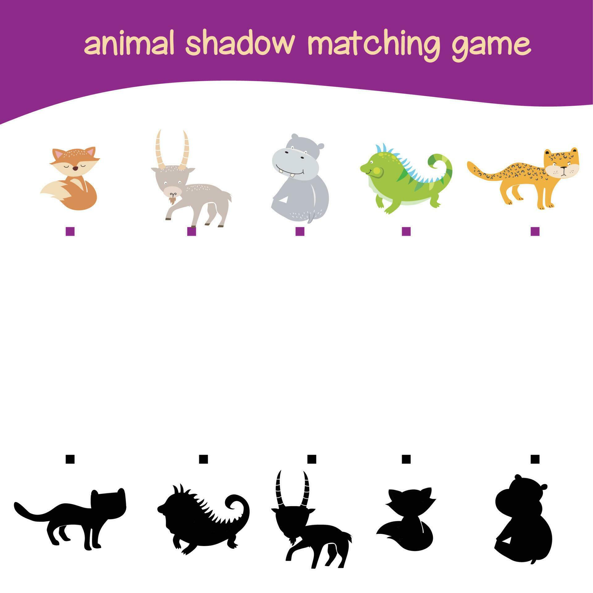 Find the correct shadow. Matching animal shadow game for children ...