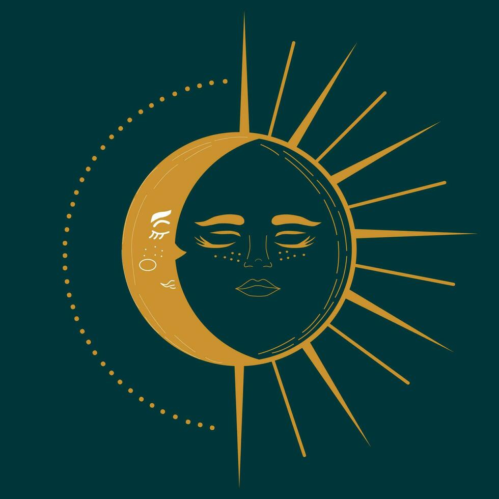 Vintage Sun And Moon Together 23217704 Vector Art At Vecteezy