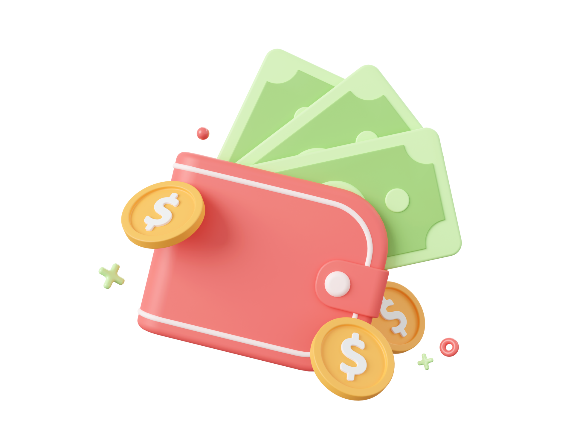 3d Cartoon Design Illustration Of Wallet With Dollar Coin And Banknote 23220698 Png