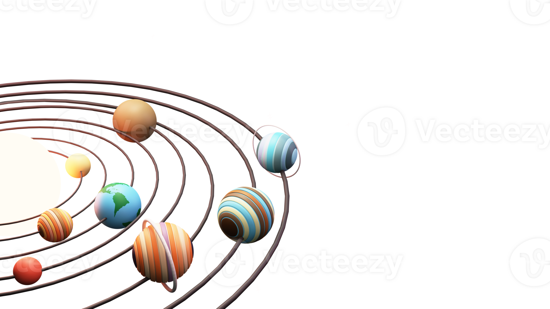 3D Rendering Of Solar System Showing Planets Around Sun Against ...