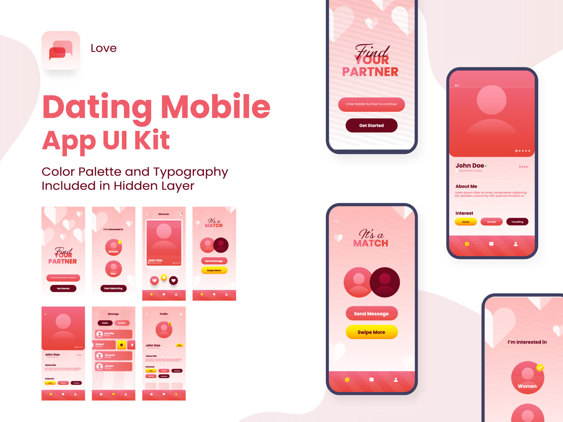 Dating App Ui Kit For Responsive Mobile Application Or Website With Multiple Gui Including Login