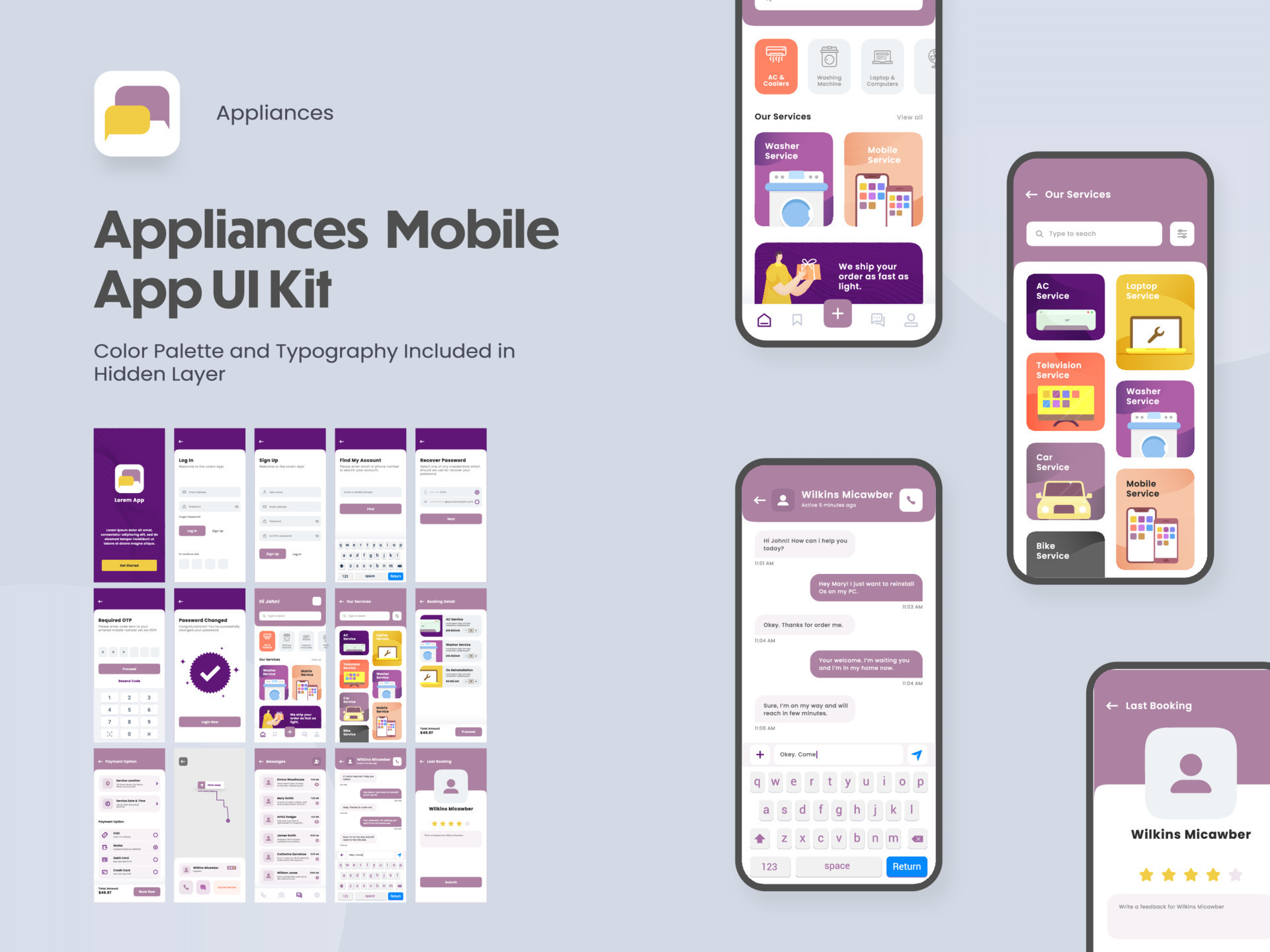 Appliances Mobile App UI Kit with Multiple Screens as Log in, Create ...