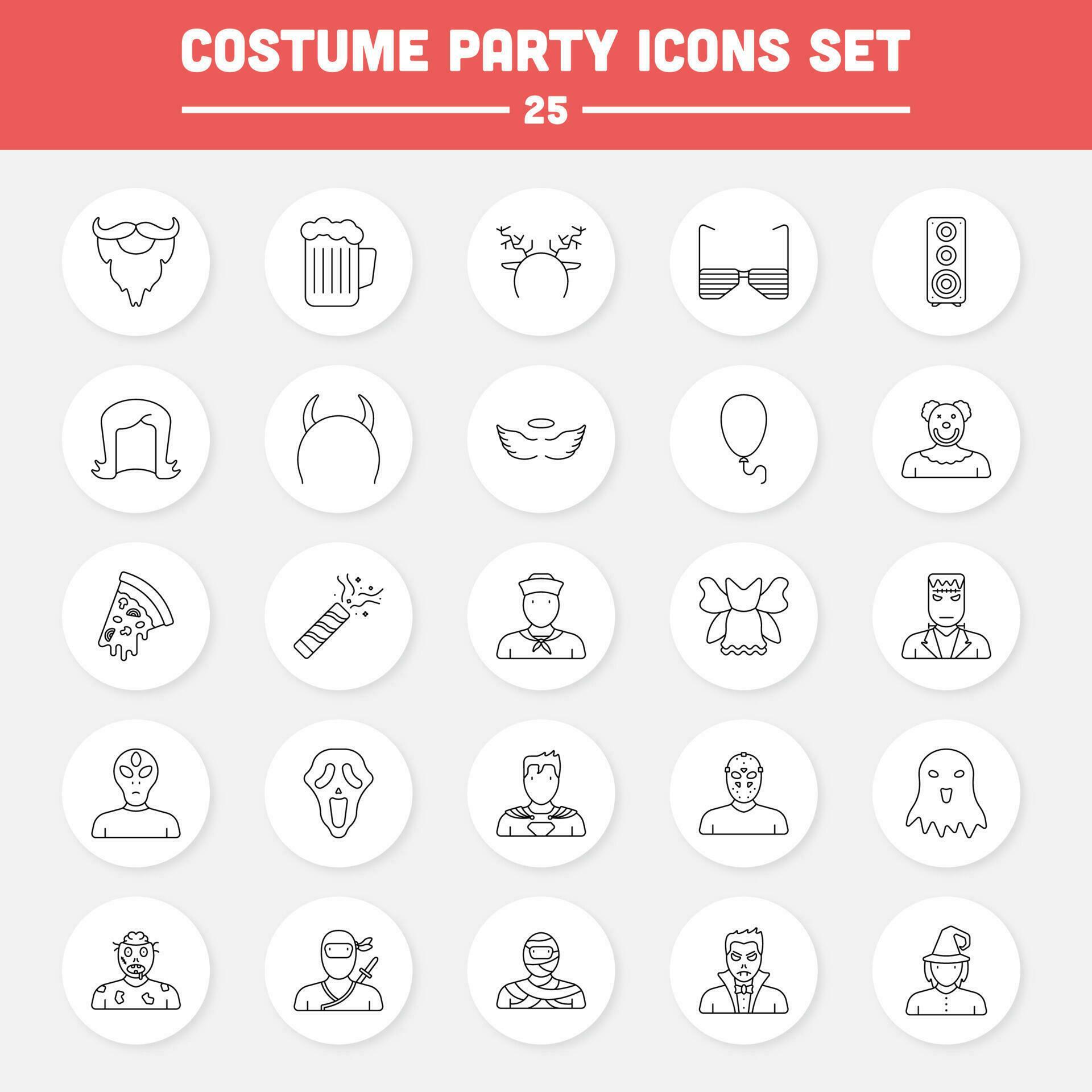 Black Line Art Set Of Costume Party Icons In Flat Style. 23225134 Vector Art at Vecteezy