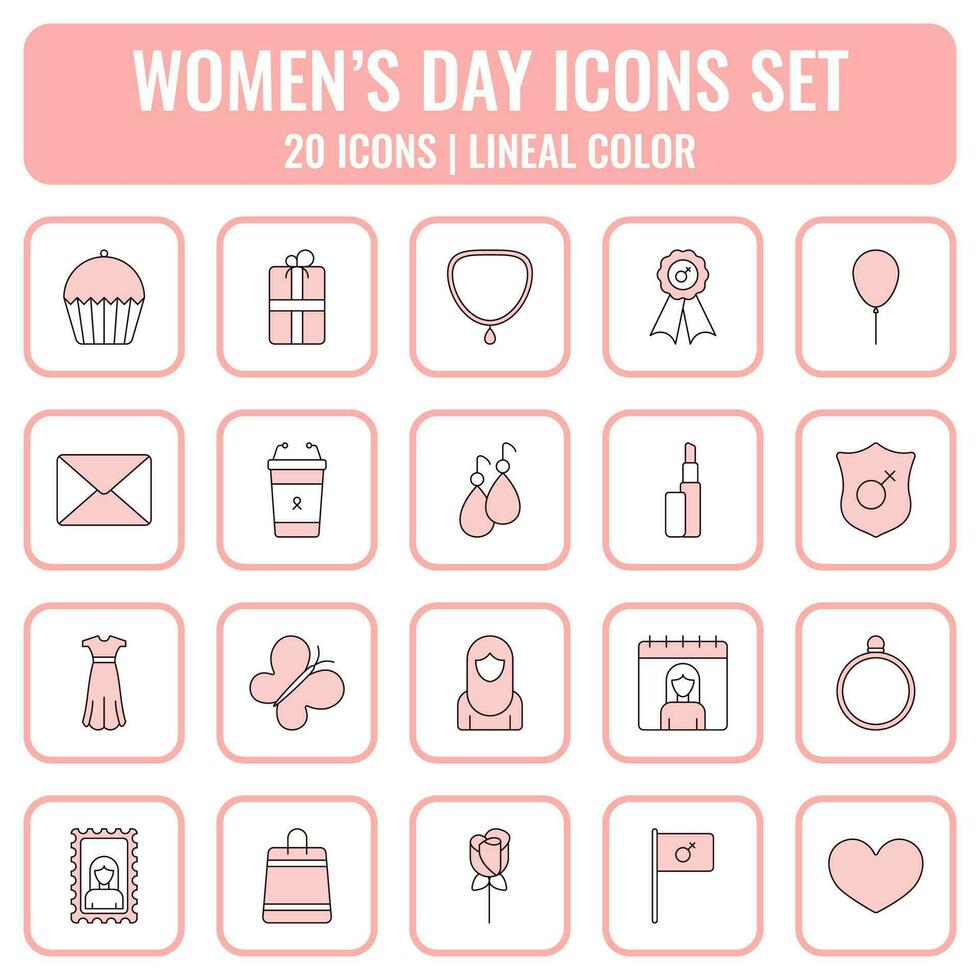 Illustration Of Womens Day Icons Set In Lineal Color 23225164 Vector