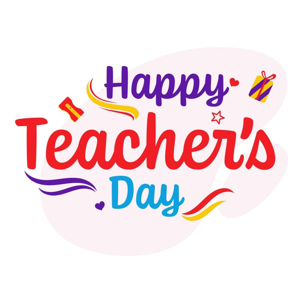 Happy Teachers Day Lettering With T Box Hearts Sharpener On Pink
