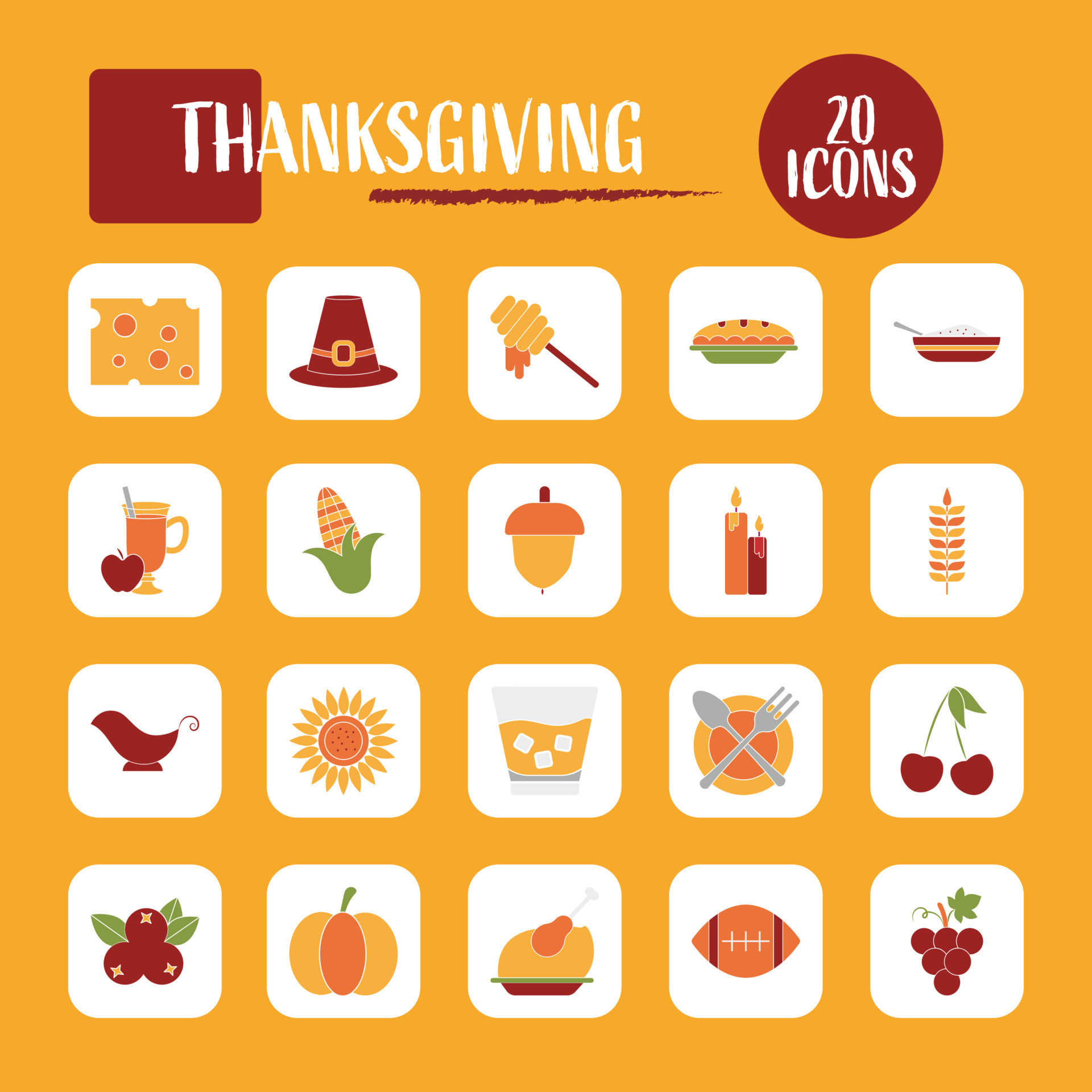 Isolated Thanksgiving -20 Icon Set In Yellow Background. 23225444 ...