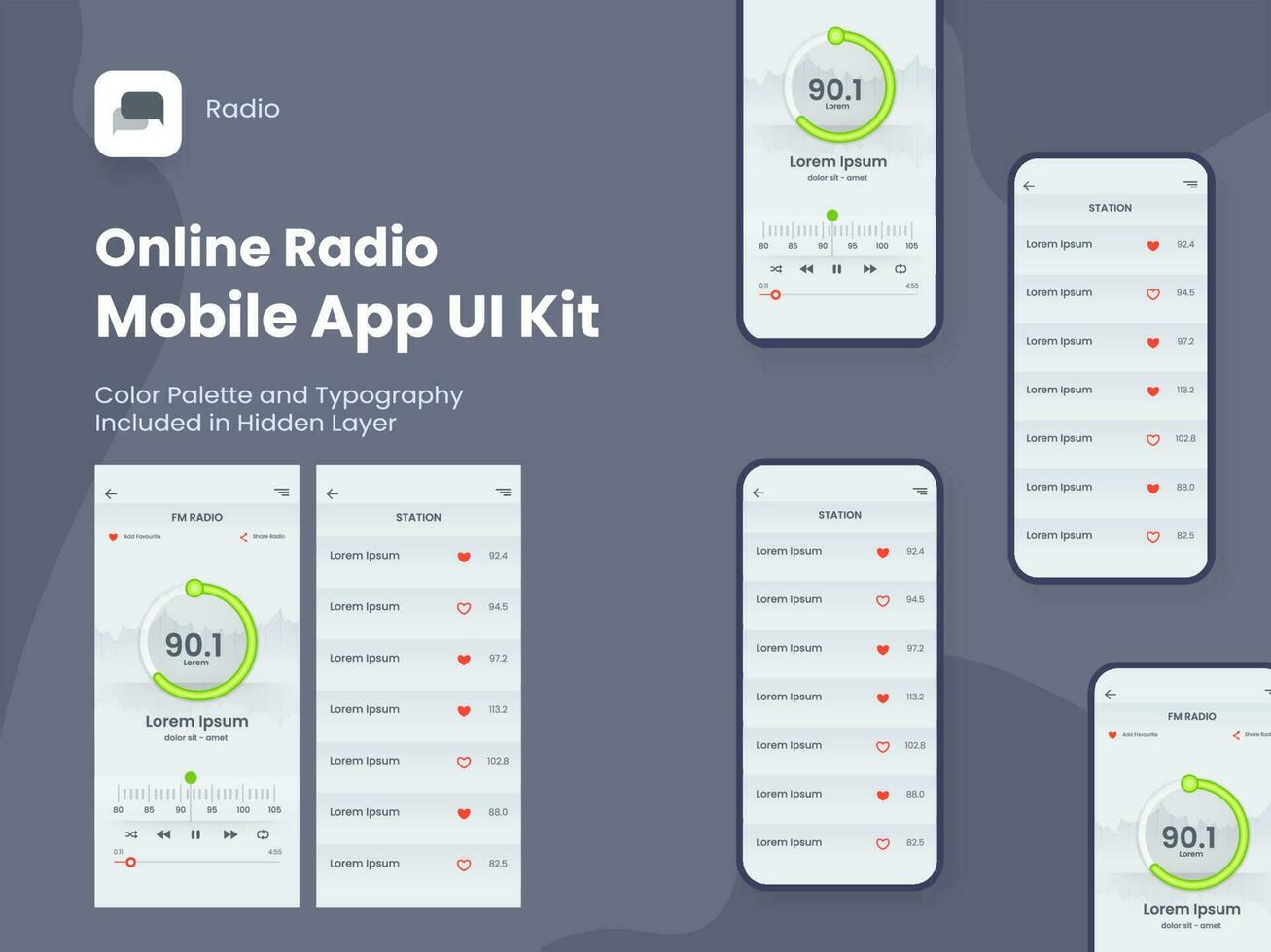 Online Radio Mobile App UI Kit Including FM Radio, Station Screens for ... Online Radio Mobile App UI Kit Including FM Radio, Station Screens for ...