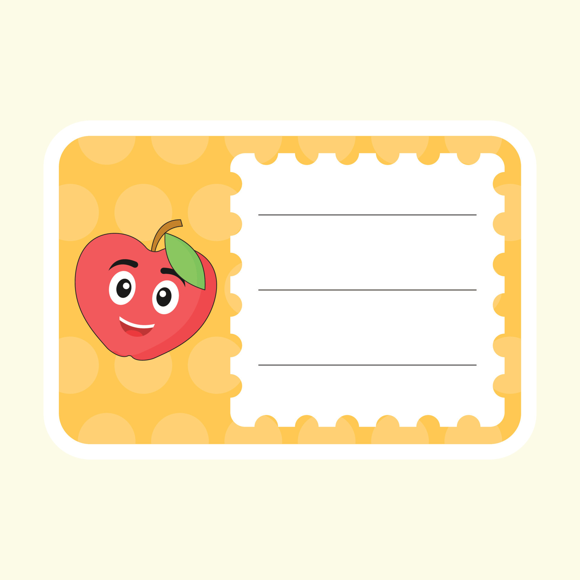 Apple Character Frame Or Notebook Label On Pastel Yellow Background ...