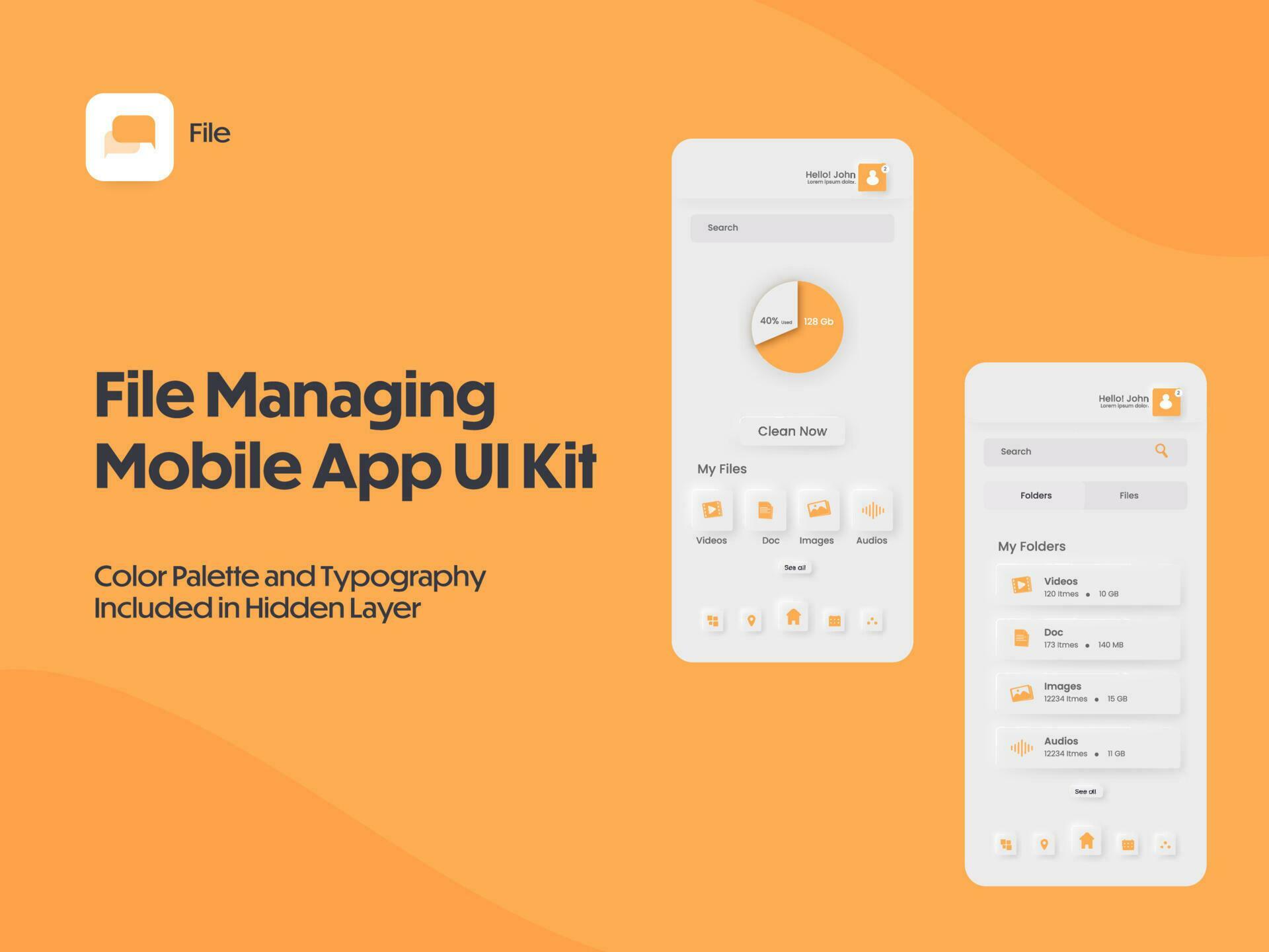 File Managing Mobile App UI Screens Including As Login, Sign Up, Data ...